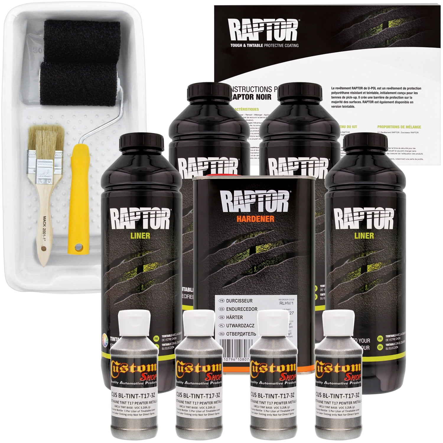 Raptor Pewter Metallic Urethane Spray-On Truck Bed Liner Roller Kit, 4 ...