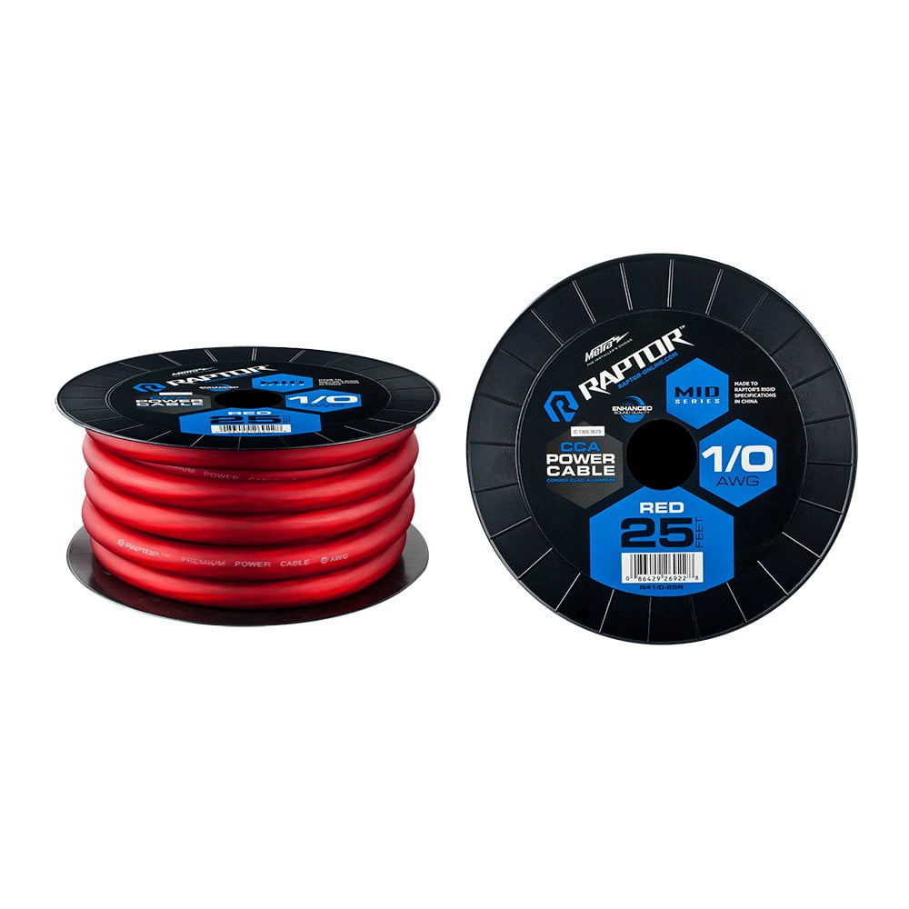Raptor R4R0-25 25' 1/0 AWG Red CCA Mid-Series Power Cable - Walmart.com