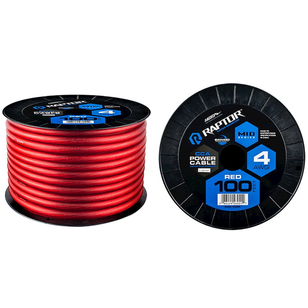 Raptor R4R4-100 100' 4 AWG Red CCA Mid-Series Power Cable - Walmart.com