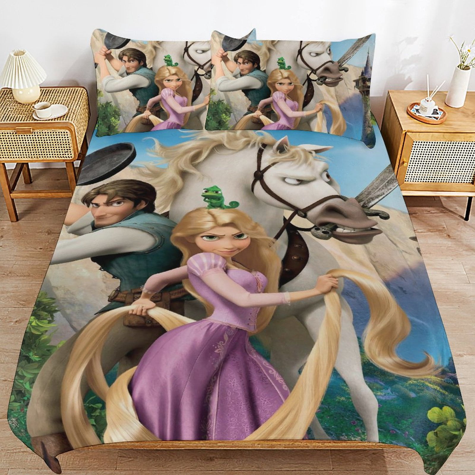 Rapunzel Cartoon 3 Piece Bedding Set, Cute Anime Printed Duvet Cover ...