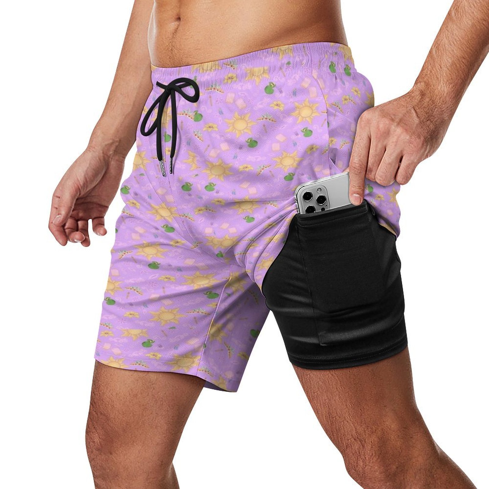 Rapunzel Pattern Quick Dry Swimming Shorts For Men Swimwear Swimsuit ...