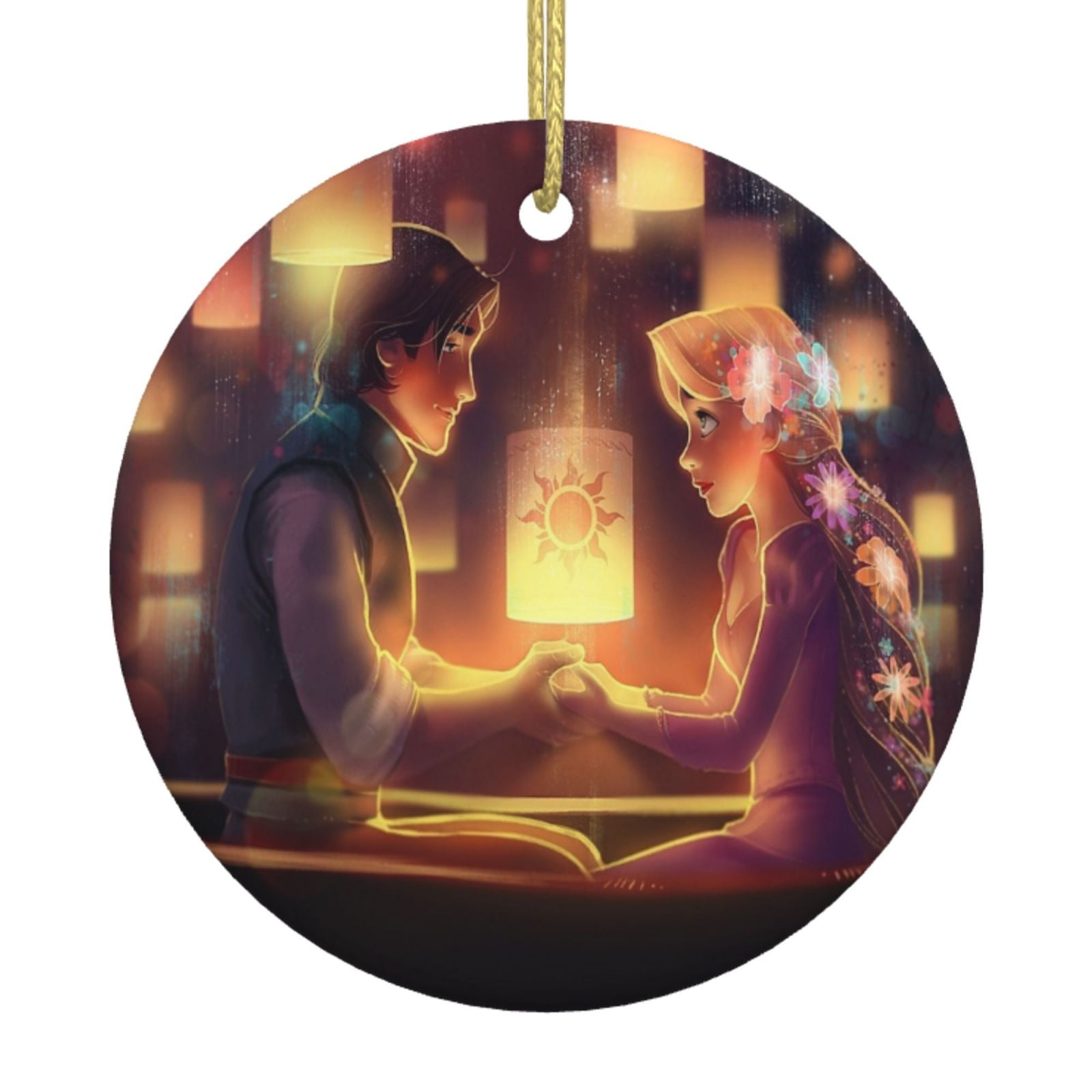 Rapunz-e Round Ceramic Pendant Christmas Decoration Holiday with Gold ...