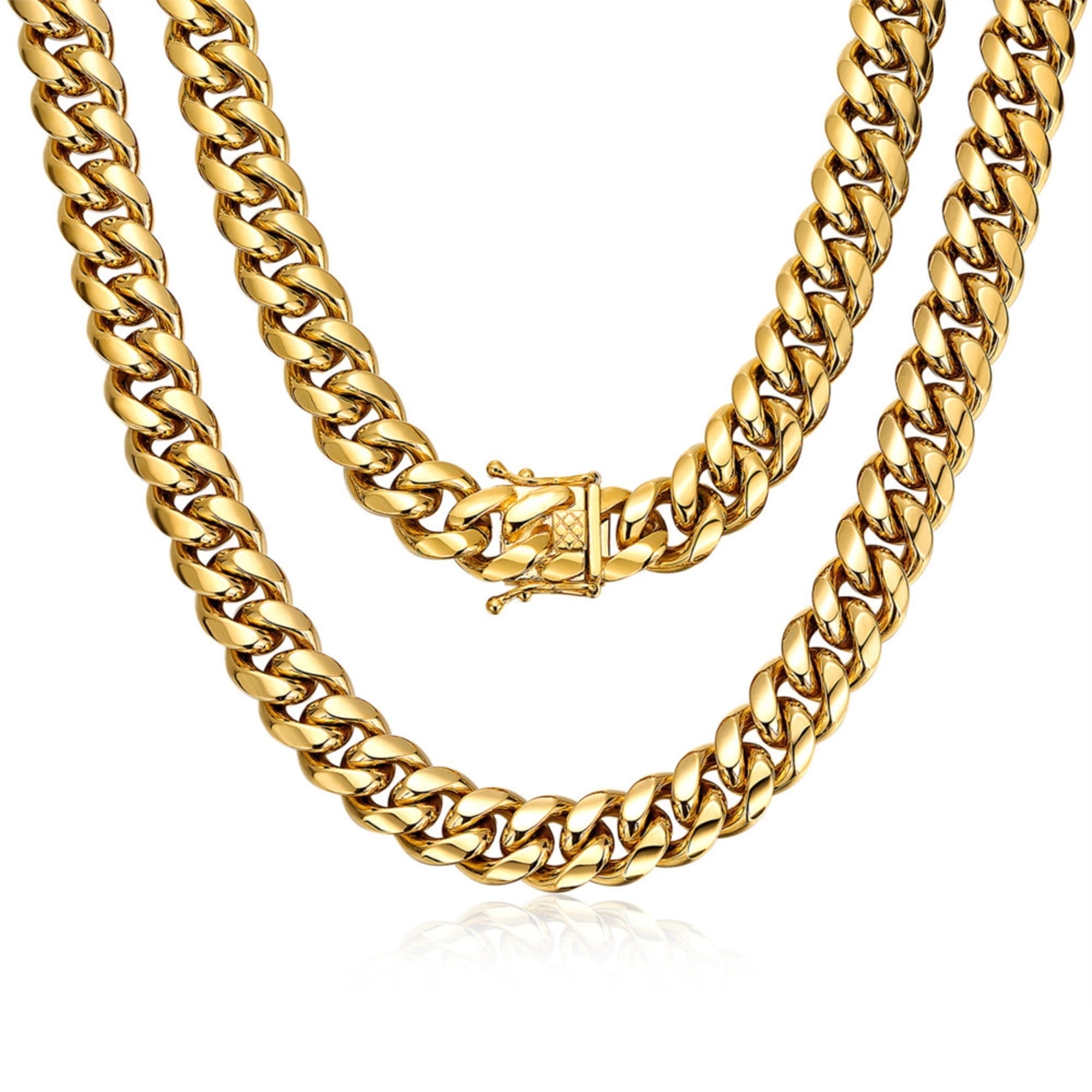 RapzGz Mens Cuban Link Chain 15mm 18inch Stainless Steel 18K Gold Hip ...