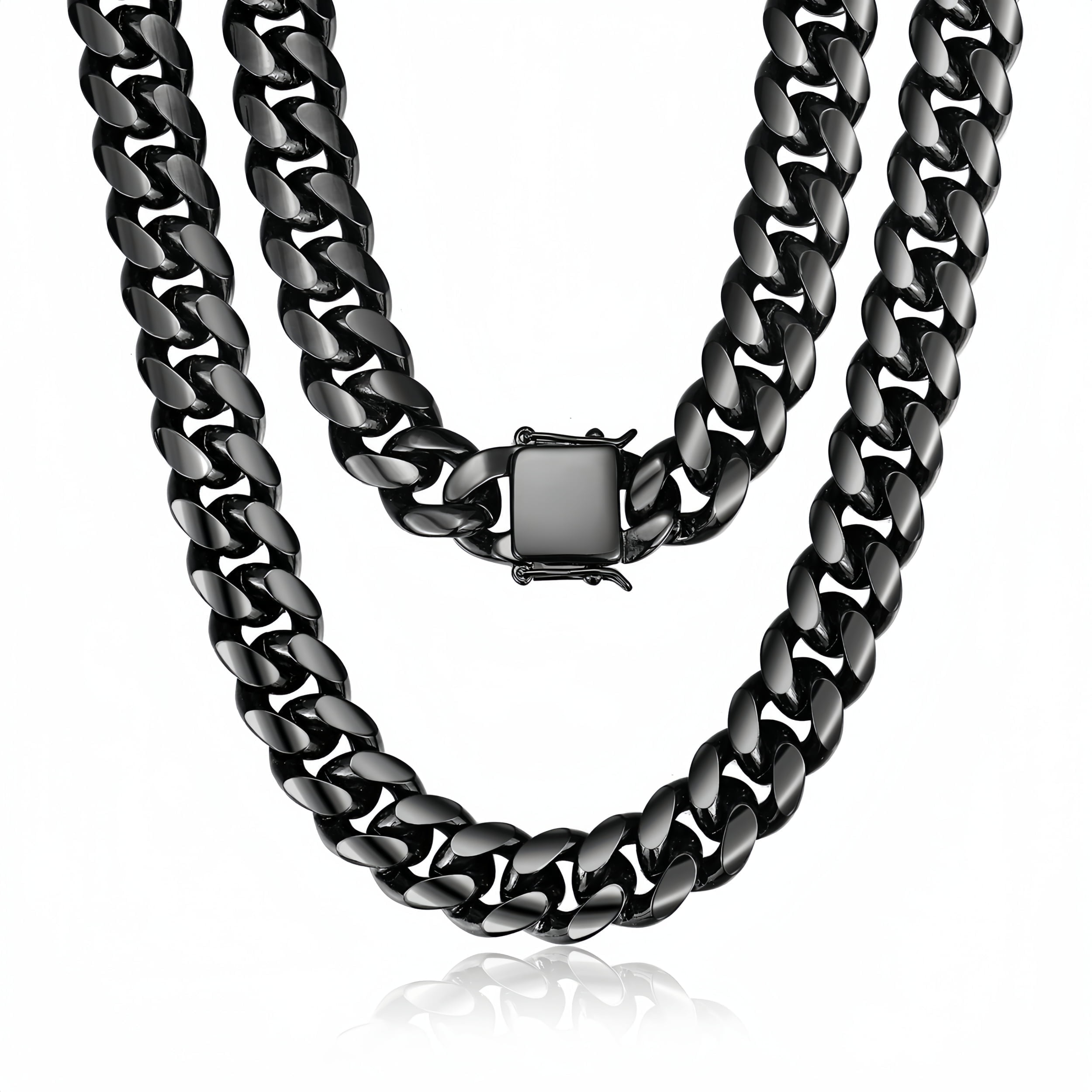 RapzGz Mens Cuban Link Chain 15mm 22inch Stainless Steel Black Chain ...