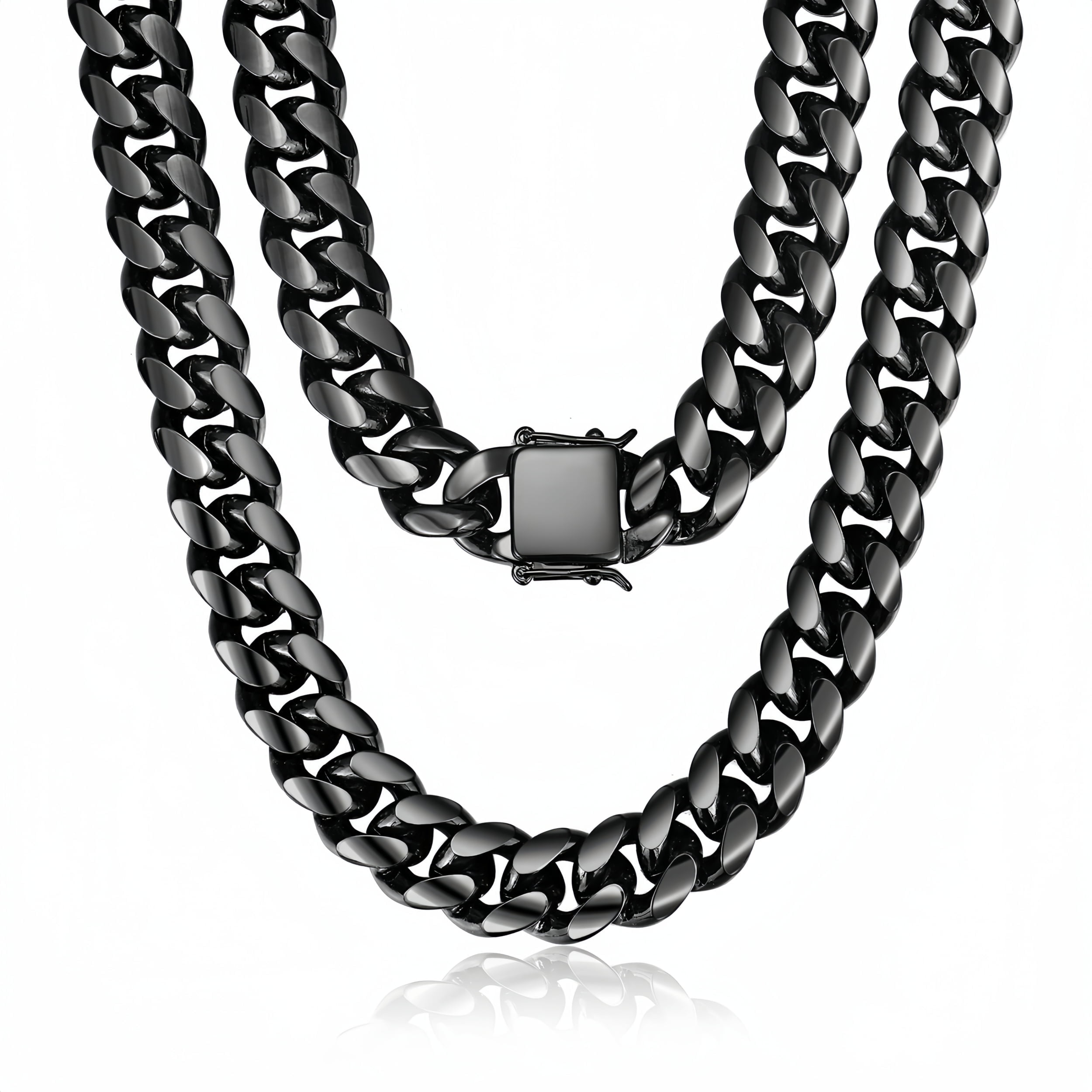 RapzGz Mens Cuban Link Chain 15mm 35inch Stainless Steel Black Chain ...