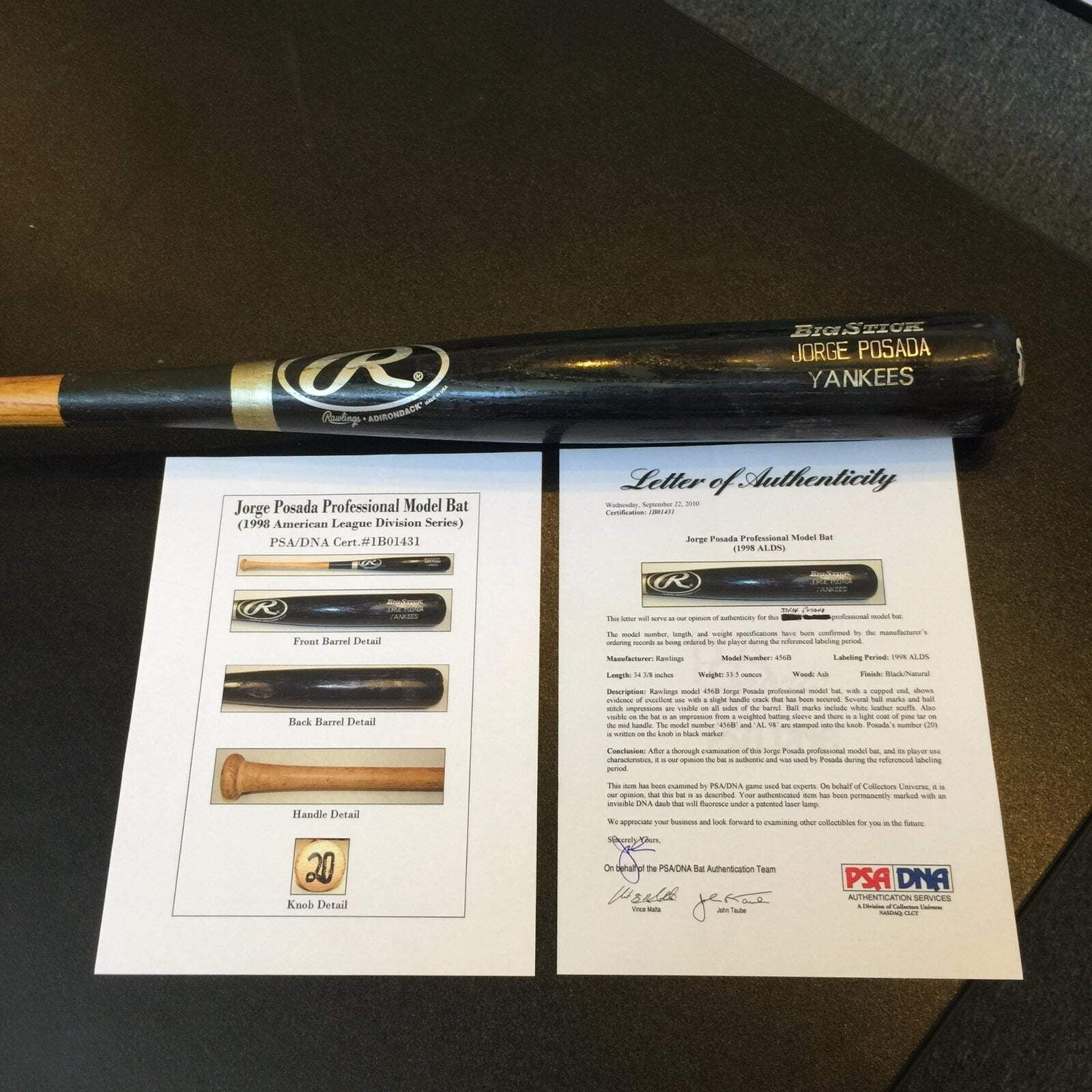 Rare 1998 Jorge Posada ALDS Playoffs Game Used Rawlings Baseball Bat ...