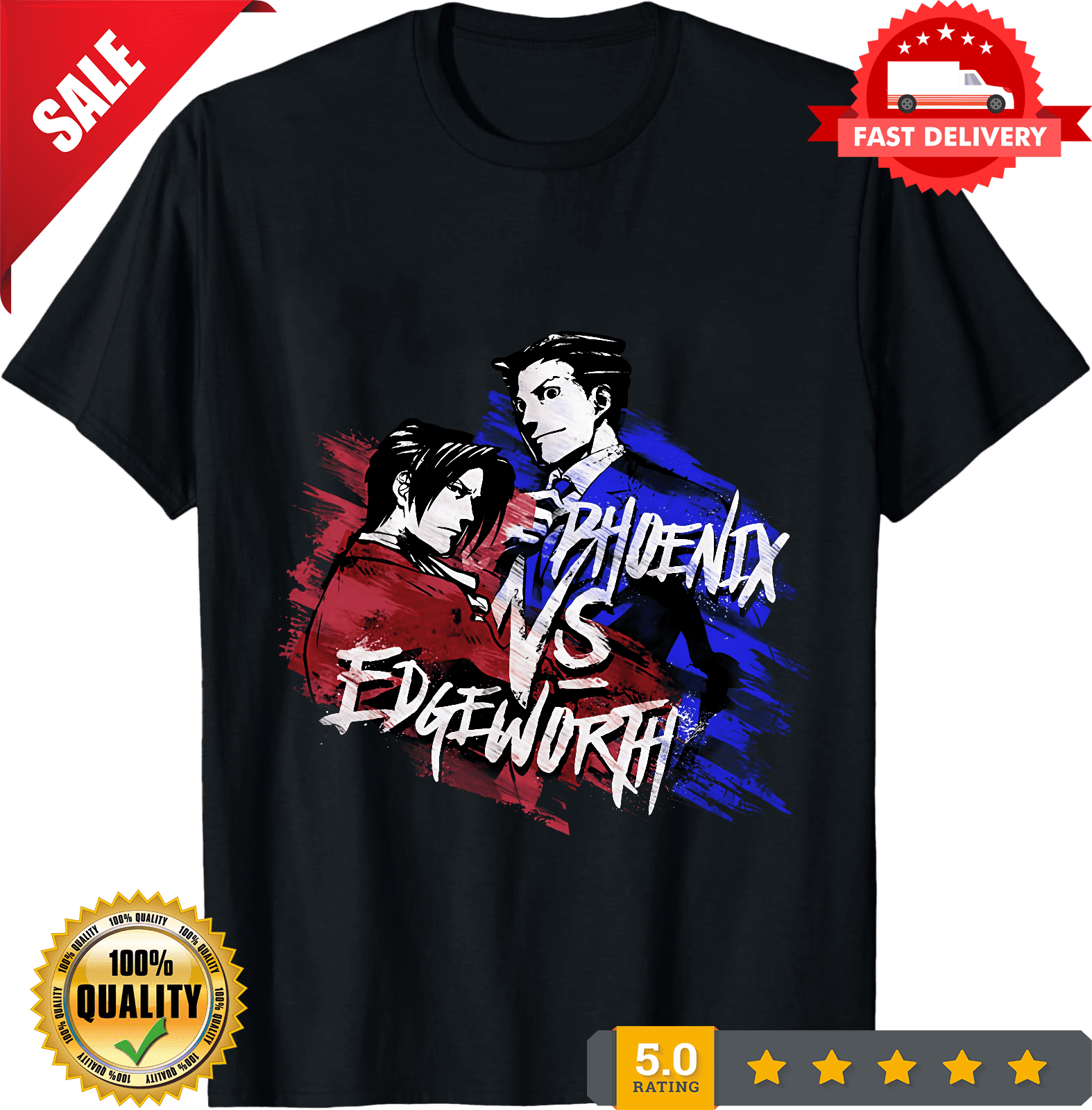 Rare Ace Attorney Phoenix Vs Edgeworth Black Capcom Gaming Shirt, NEW ...