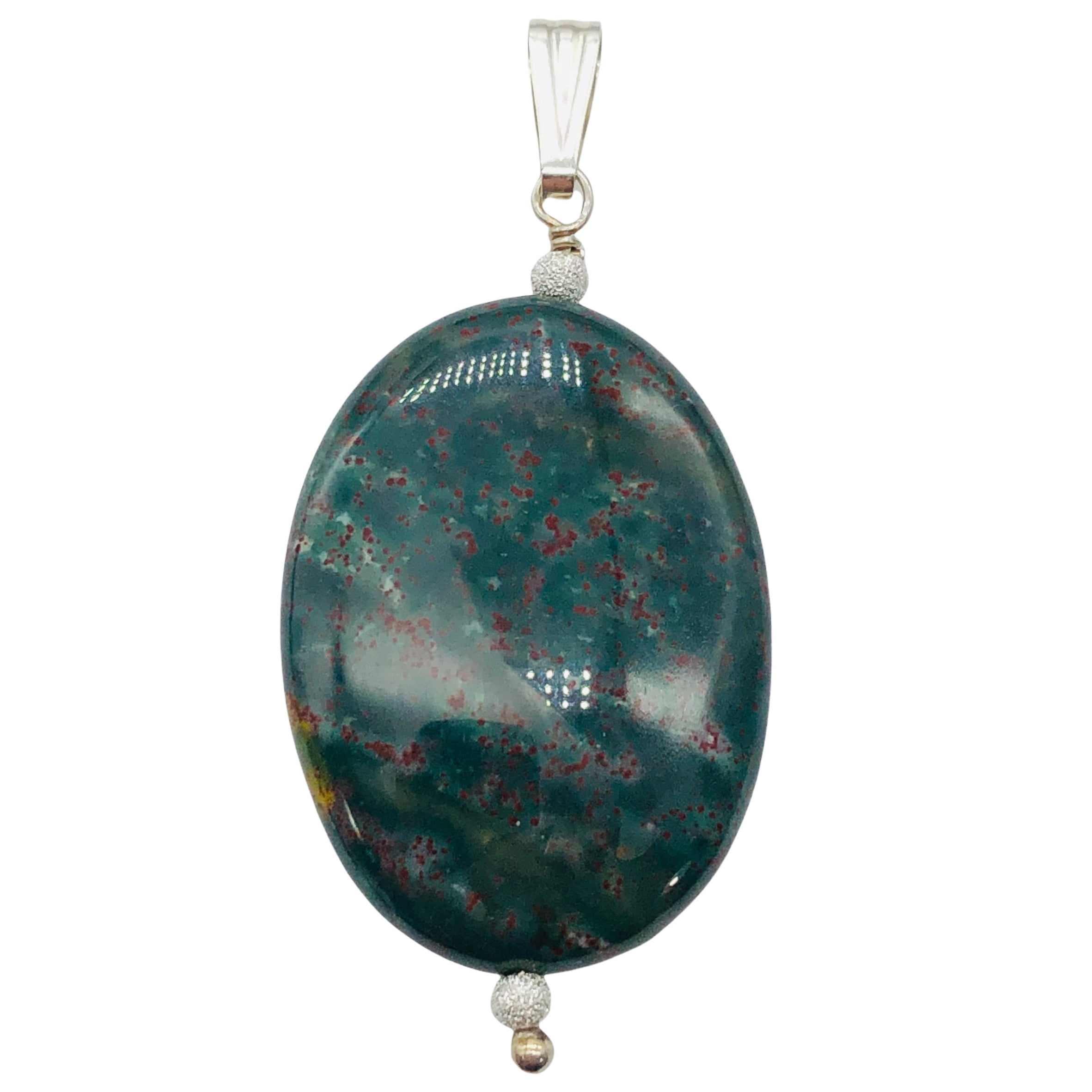 Rare Bloodstone Sterling Silver Oval Pendant with Quartz Crystal | 2 ...