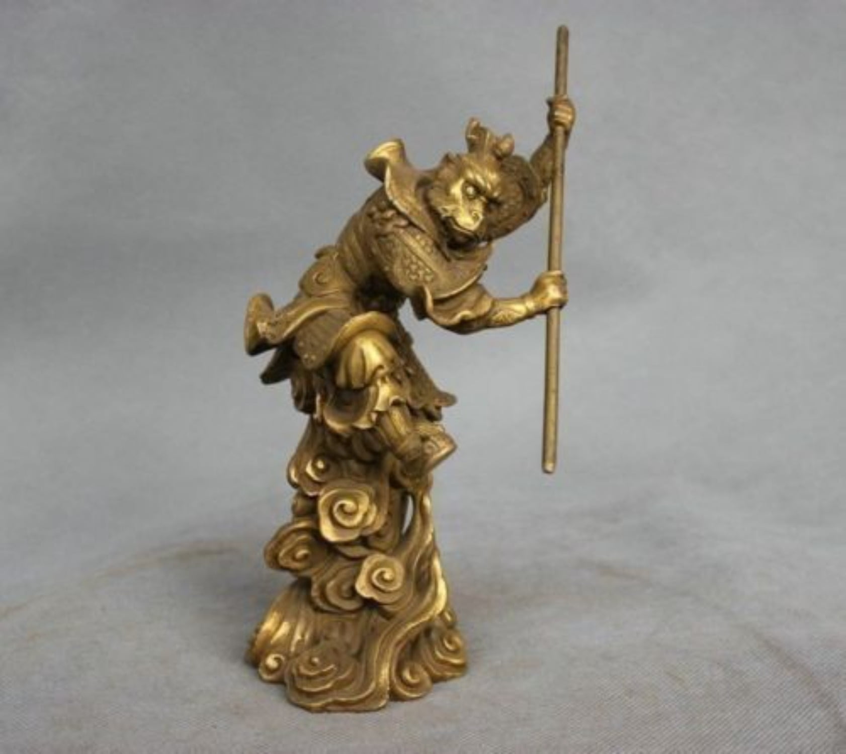 Rare Chinese Mythology Bronze Sun Goku Monkey King Holding Stick Battle ...