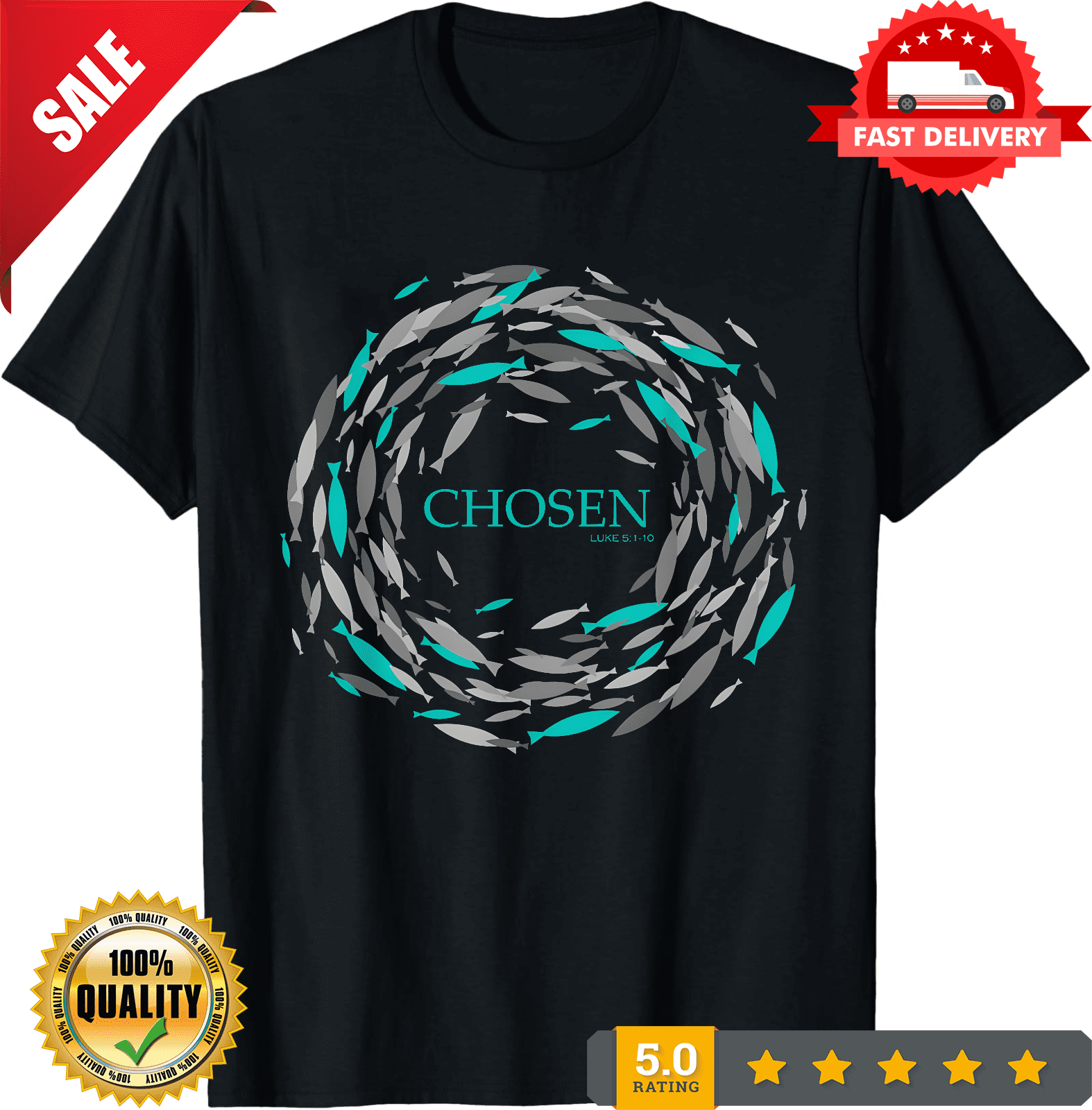 Rare Chosen Fish Swim Against The Current Bible Christian T-Shirt ...