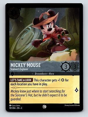 Rare Disney Lorcana Card Mickey Mouse Stalwart Explorer 3 Lore 3S 3WP ...