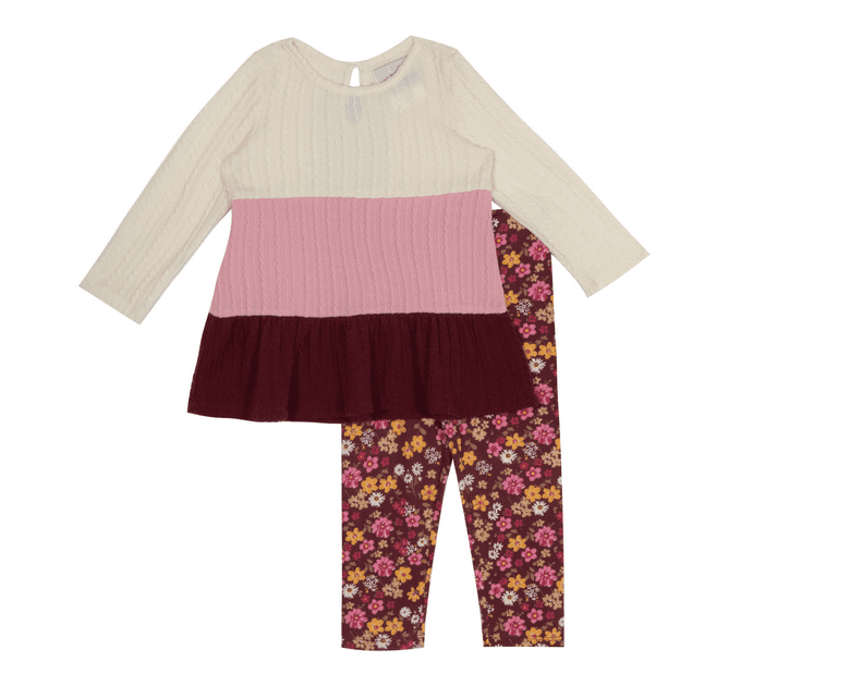 Rare Editions Baby Girls Top and Legging Outfit, 2 Piece Set - Burgundy ...