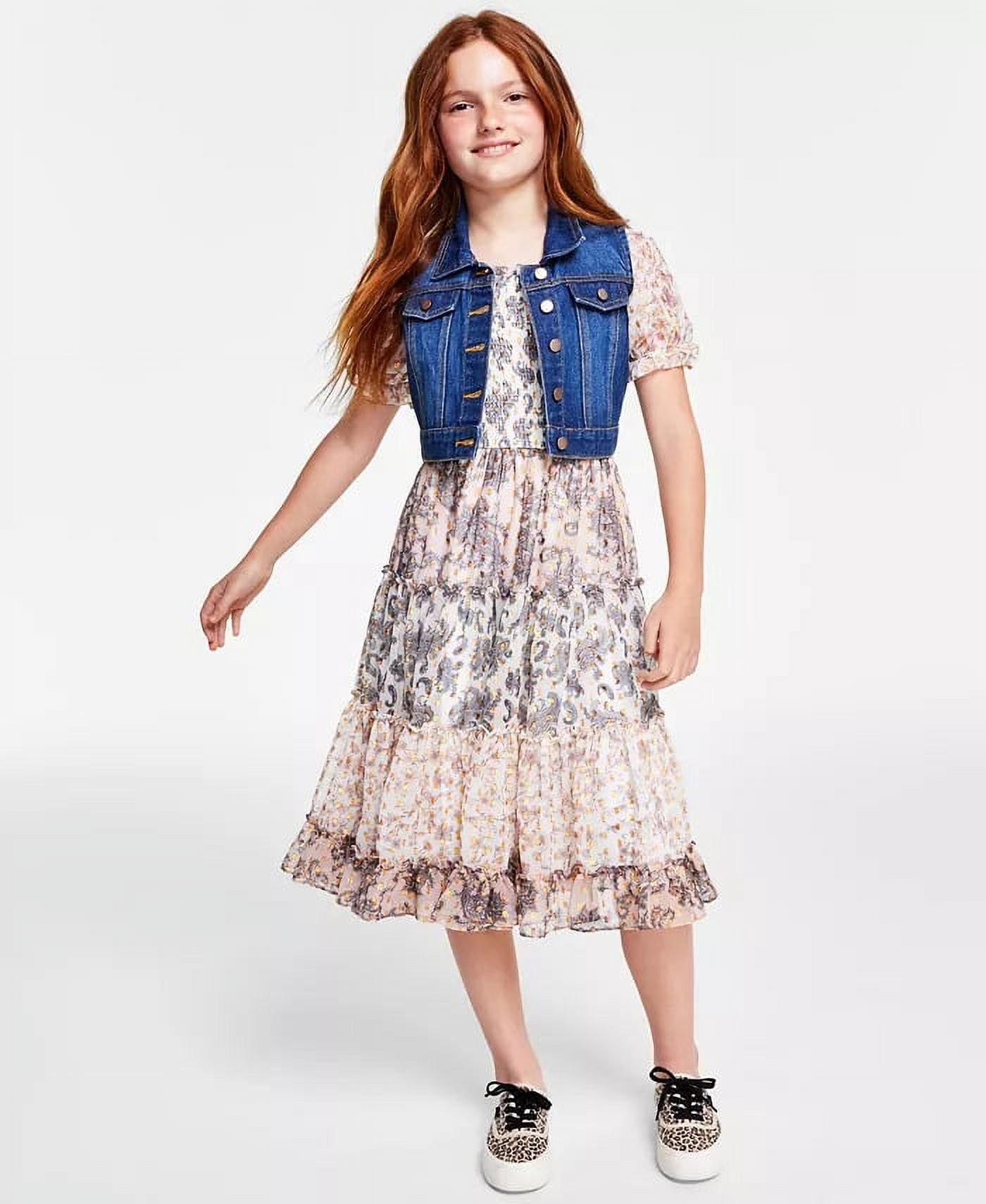Rare Editions DENIM Big Girls Denim Vest Tiered Dress Set, US 8 ...