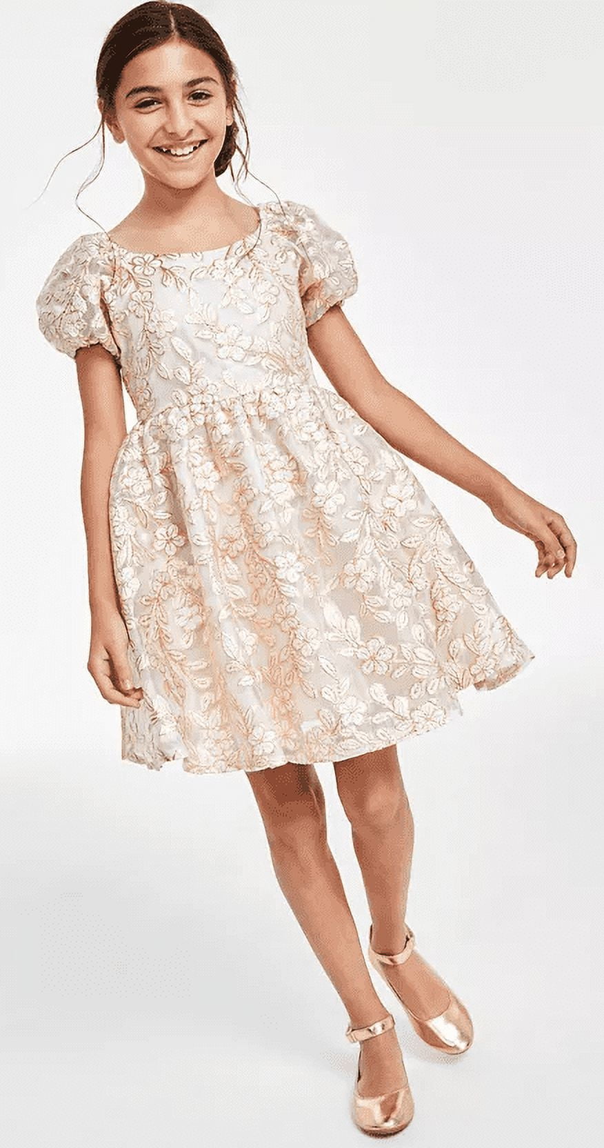 Rare Editions GOLD Big Girls Gold Brocade Floral Embroidered Dress, US ...