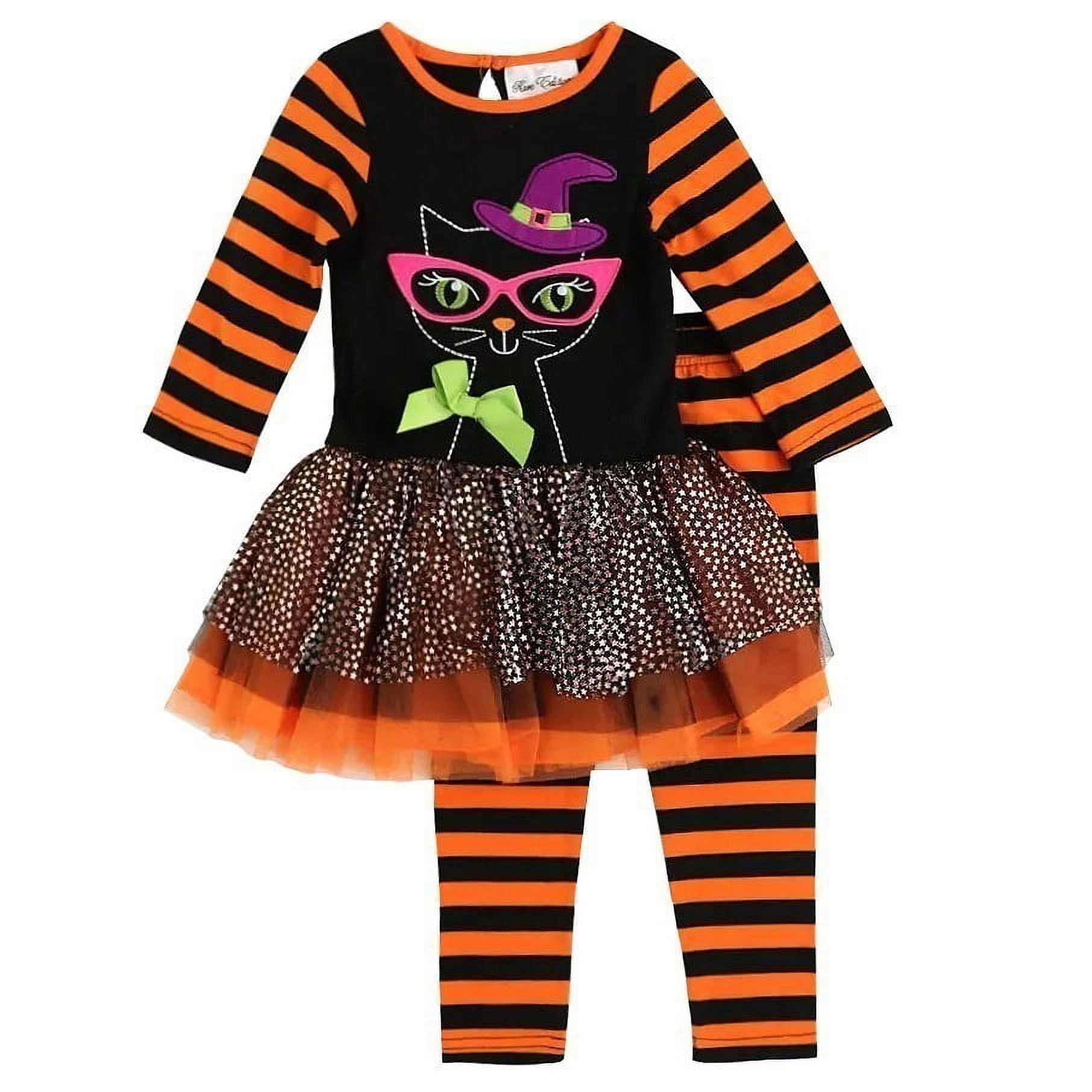 Rare Editions Little Girls Black Orange Stripe Cat Halloween 2 Pc Pant ...