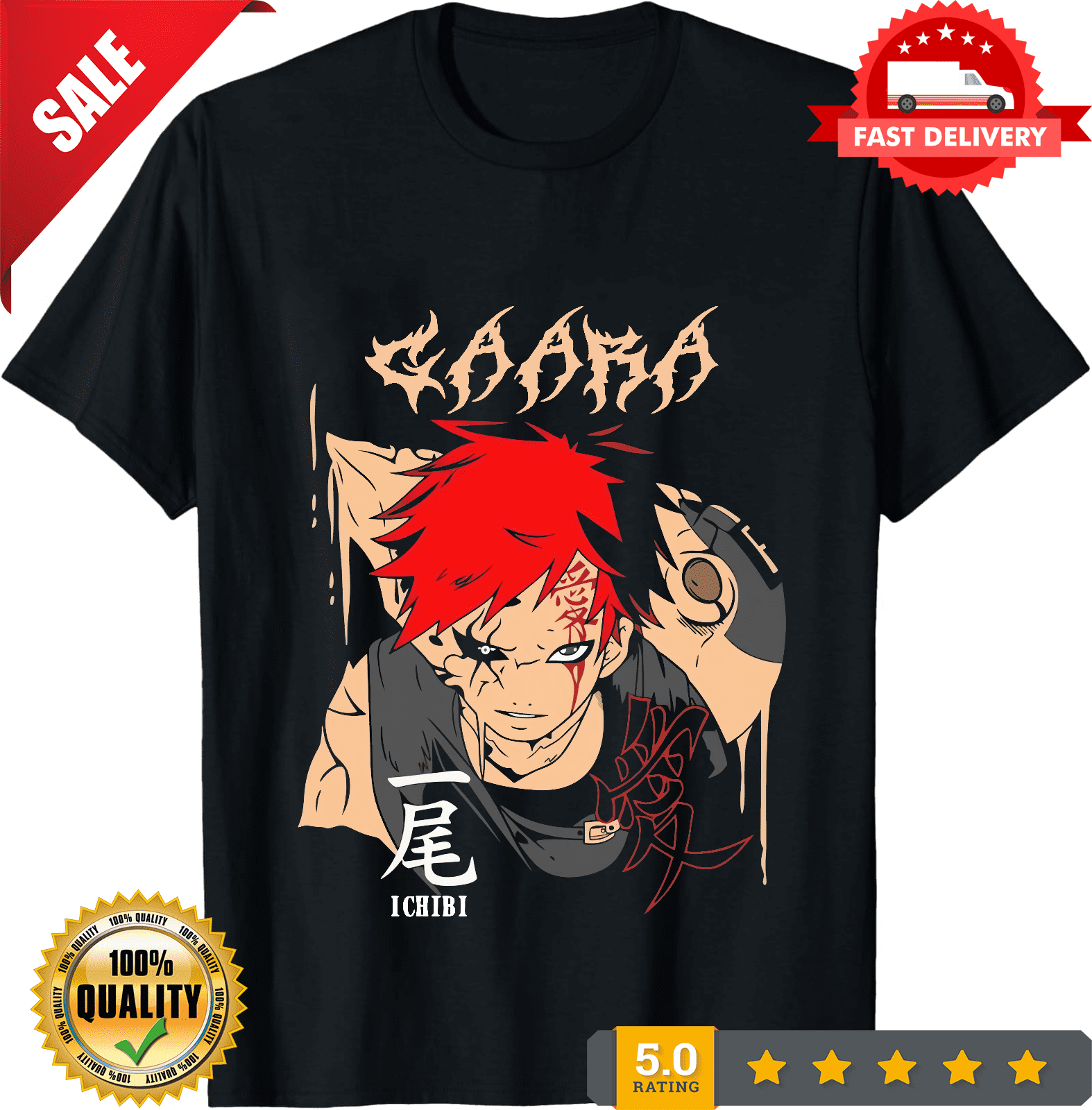 Rare Gaara One-Tailed Beast Warrior Eyes Intense Pose Unisex T Shirt ...