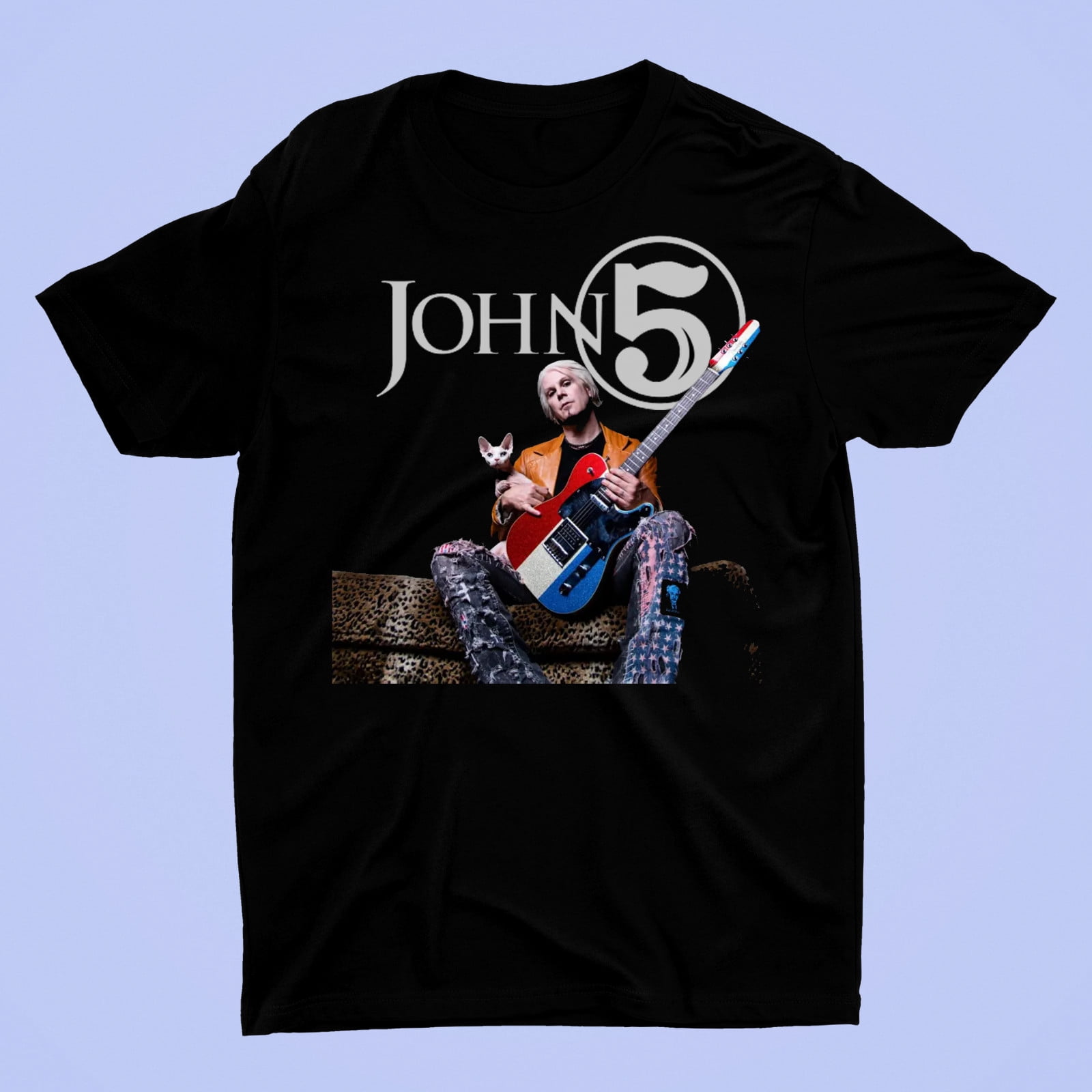 Rare John 5 And Cat Funny Short Sleeve Black All Size Gift Shirt ...