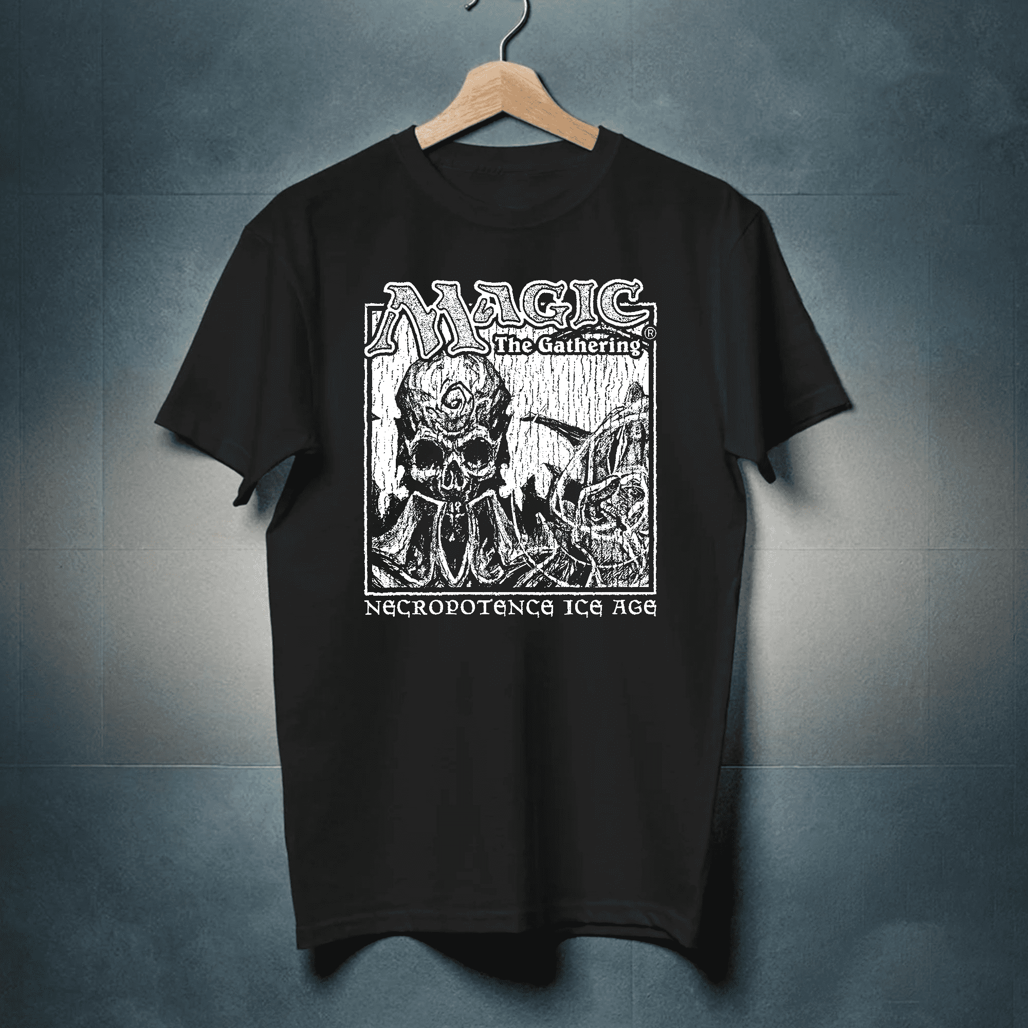Rare MAGIC THE GVTHERING NECROPOTENCE ICE AGE BLACK T-SHIRT S-5XL ...
