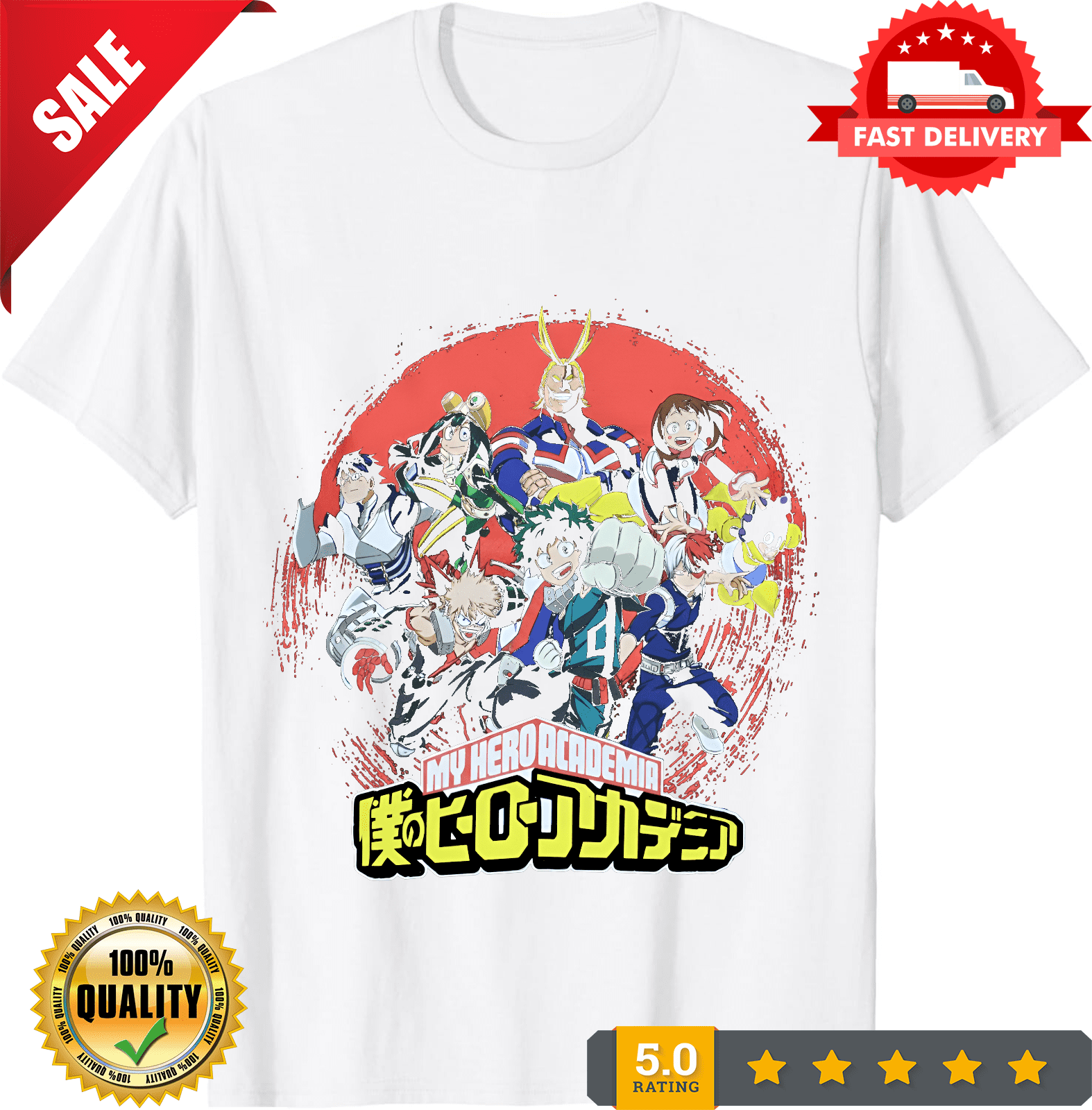 Rare My Hero Academia T-Shirt - Giant Class 1A Group in Red Circle ...