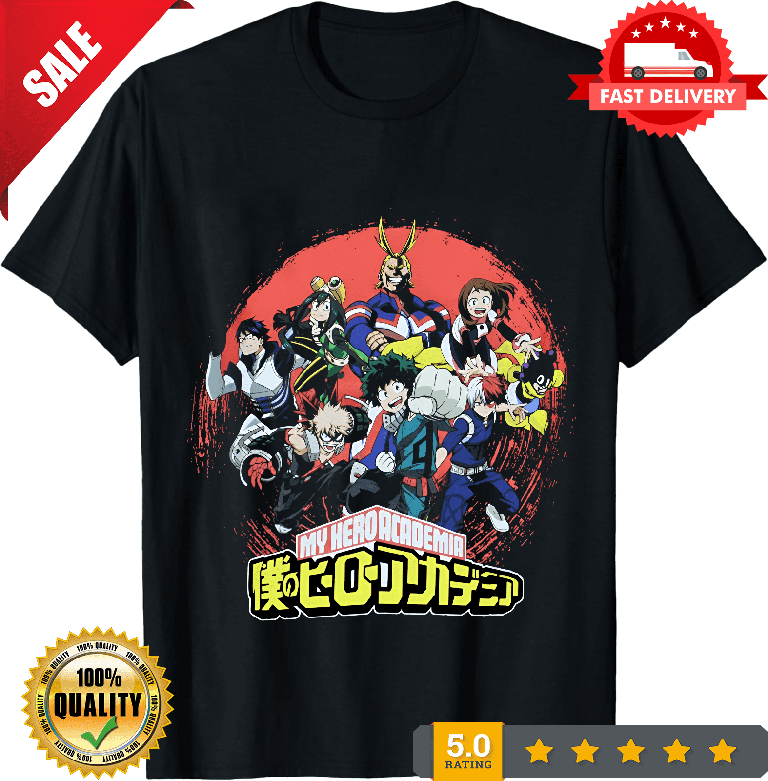 Rare My Hero Academia T-Shirt - Giant Class 1A Group in Red Circle ...