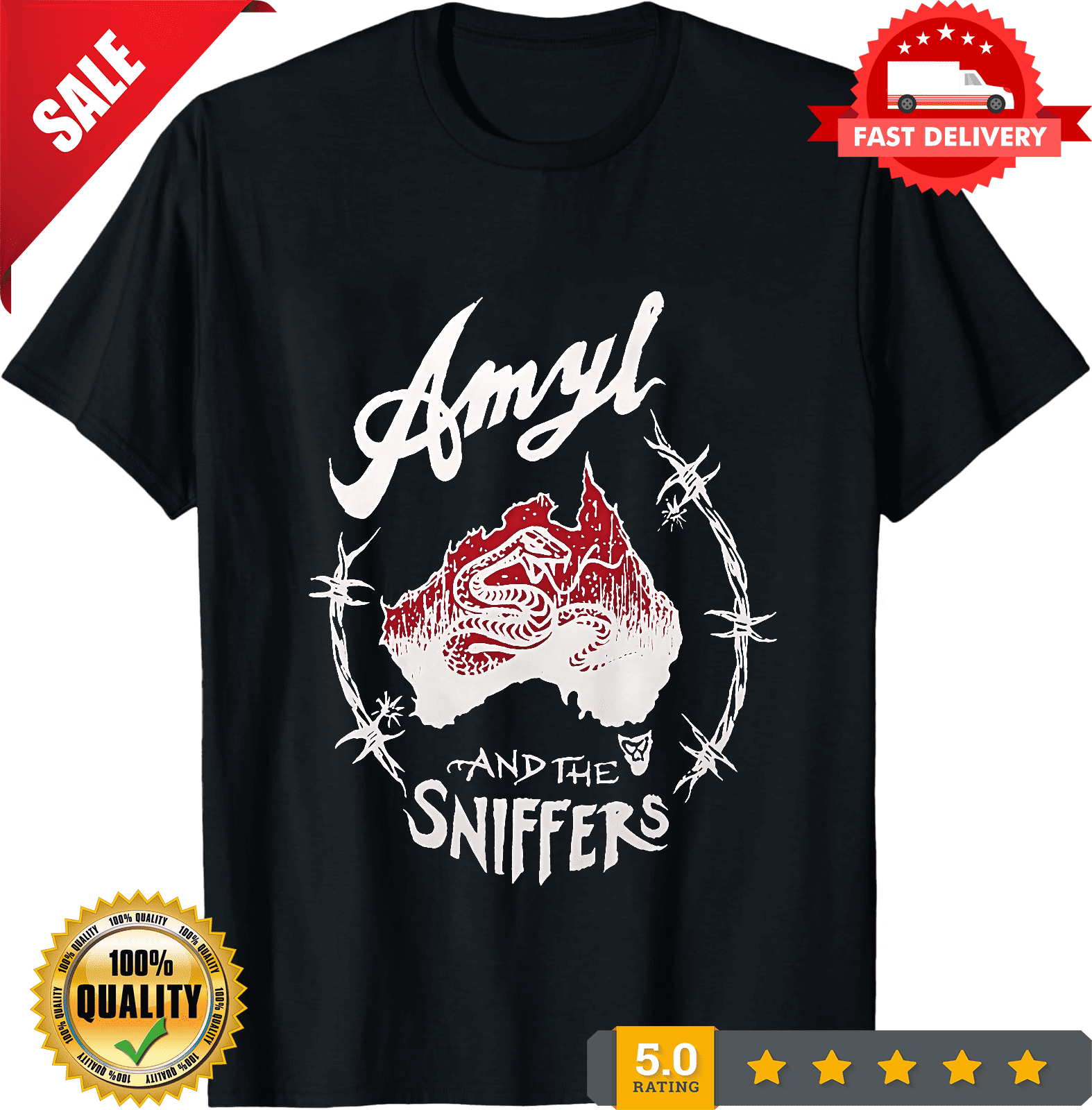 Rare New Design Amyl and the Sniffers - Snake Red Classic MAN WOMAN T ...