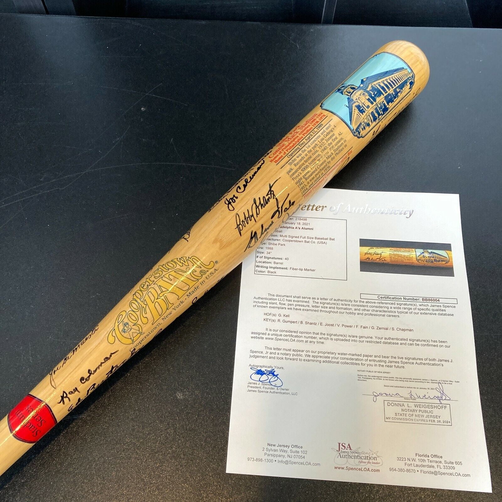 Rare Philadelphia Athletics A's Legends Bat With 40 Signatures JSA COA ...