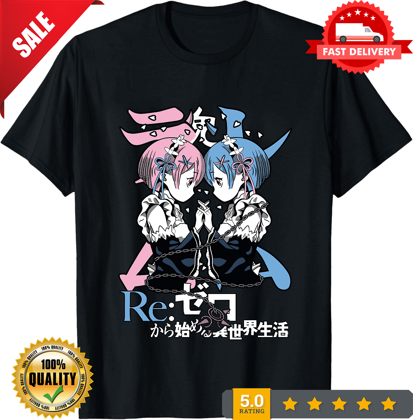 Rare Rem Re Zero T-Shirt Subaru Japanese Cute Re Zero Ram Kawaii Girl ...