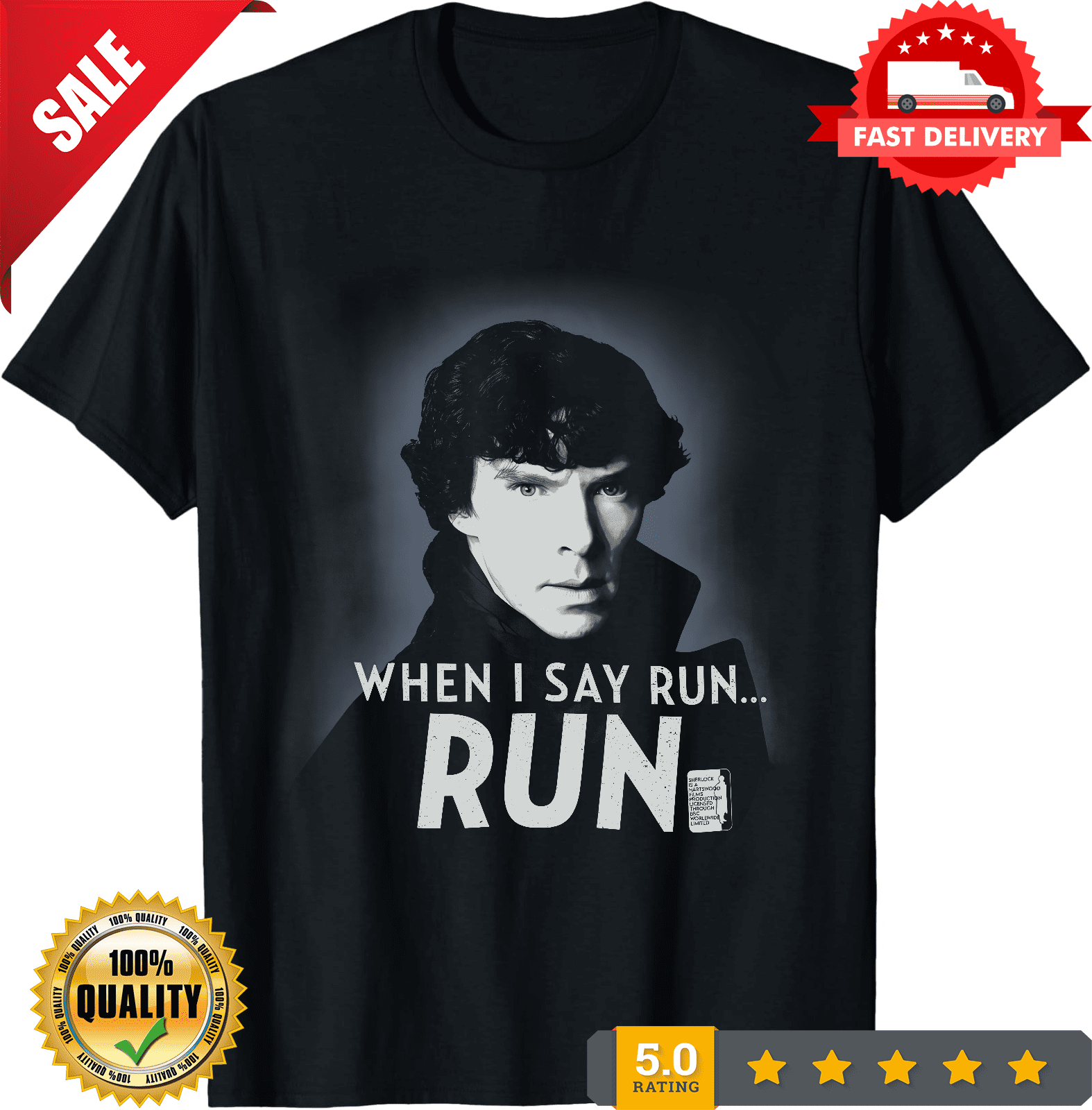 Rare Sherlock (BBC TV Series) Adult New T-Shirt - When I Say Run ...