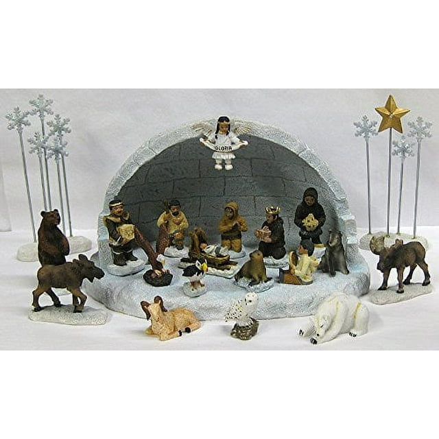Rare Size Alaska Eskimo Angel Nativity Crche XL Igloo Set 22 Piece ...