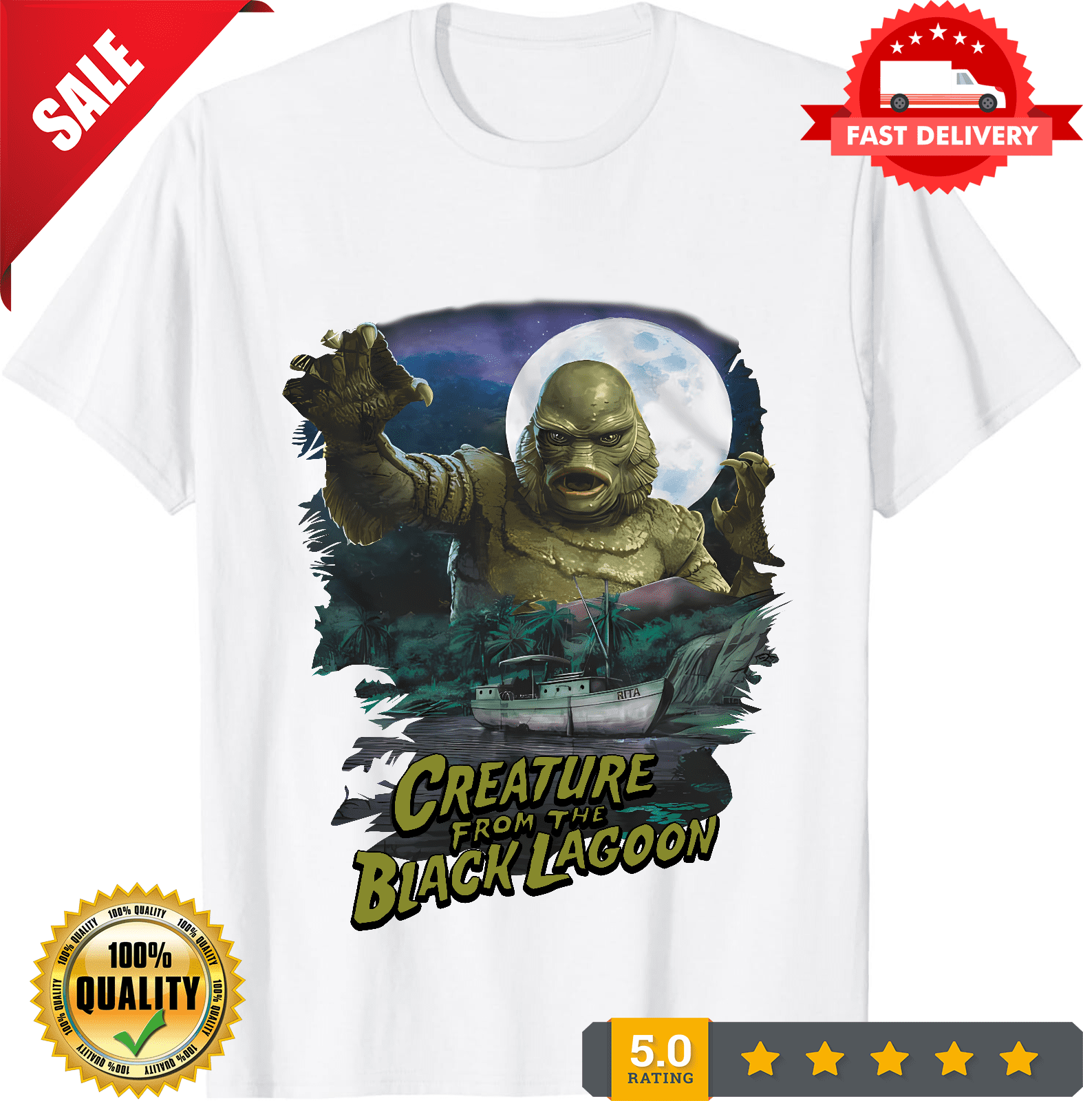 Rare Universal Monsters Creature From The Black Lagoon Boat Scene Black ...