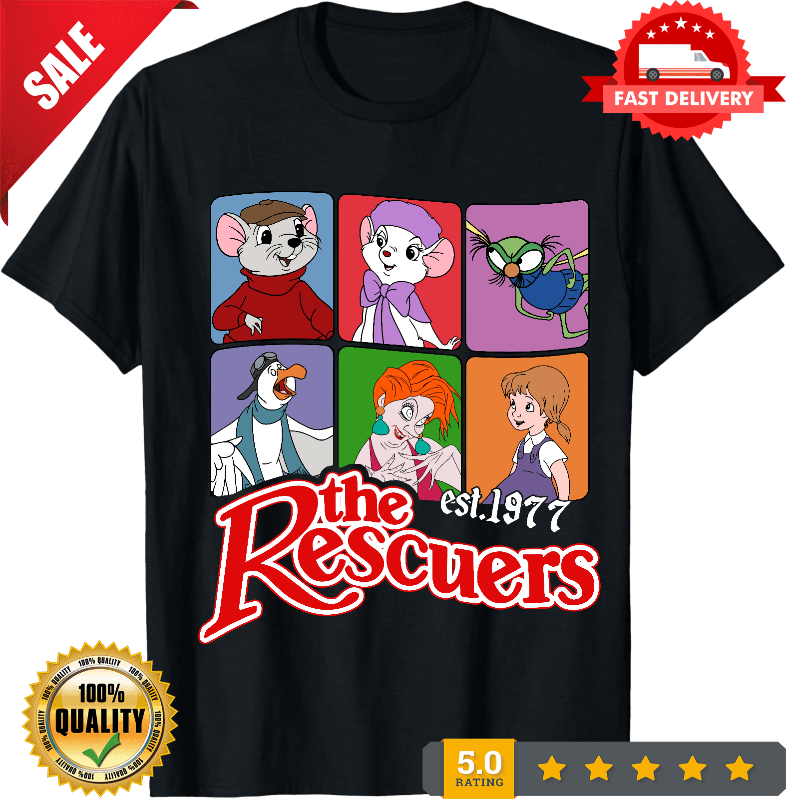 Rare vintage The Rescuers Characters Group Shot 1977 Unisex Adult Kid ...