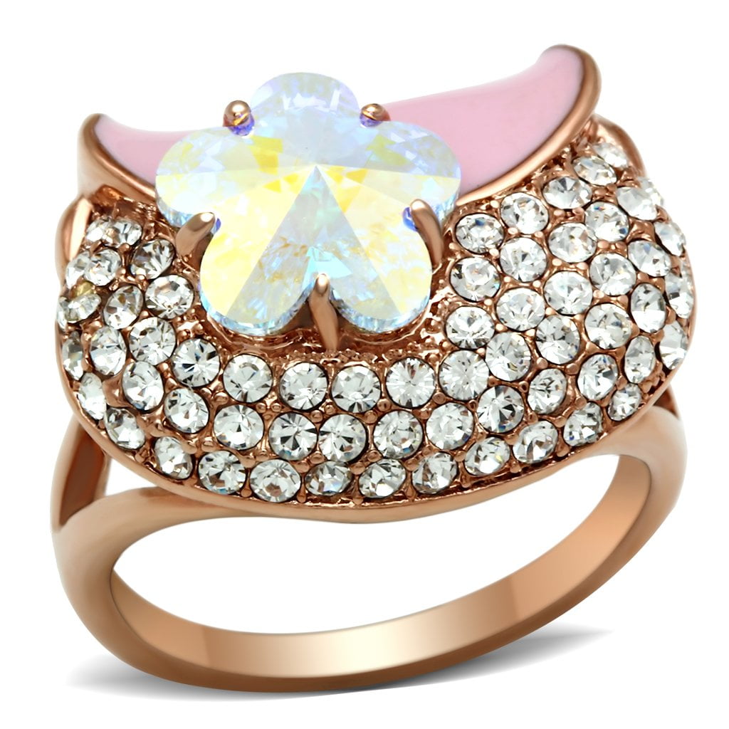 RareGem GL220 - IP Rose Gold(Ion Plating) Brass Ring with Top Grade ...