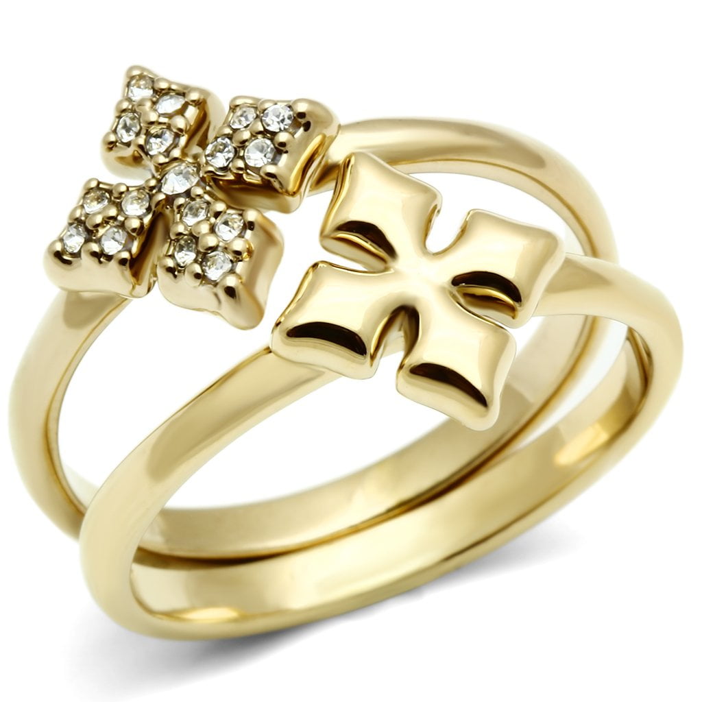 RareGem GL319 - IP Gold(Ion Plating) Brass Ring with Top Grade Crystal ...