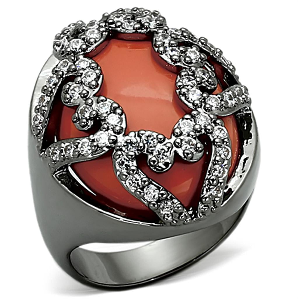 RareGem LOA886 - Ruthenium Brass Ring with Synthetic Cat Eye in Orange ...