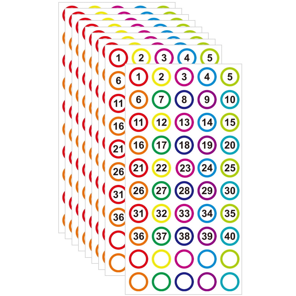 Rarida 10 Sheets 1-40 Number Labels Stickers Colorful Border Round ...