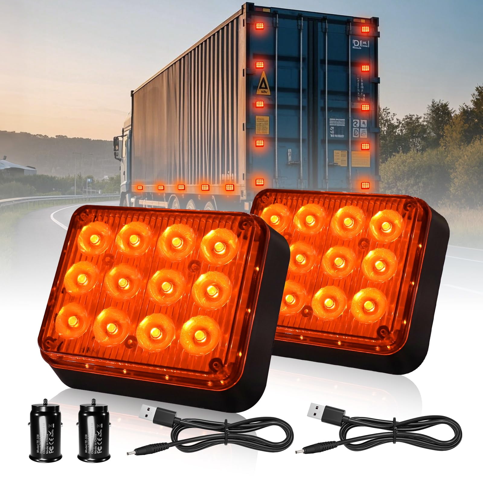 Raryloy Amber Rechargeable LED IFF17 Flashing Beacon Lights Vehicles ...