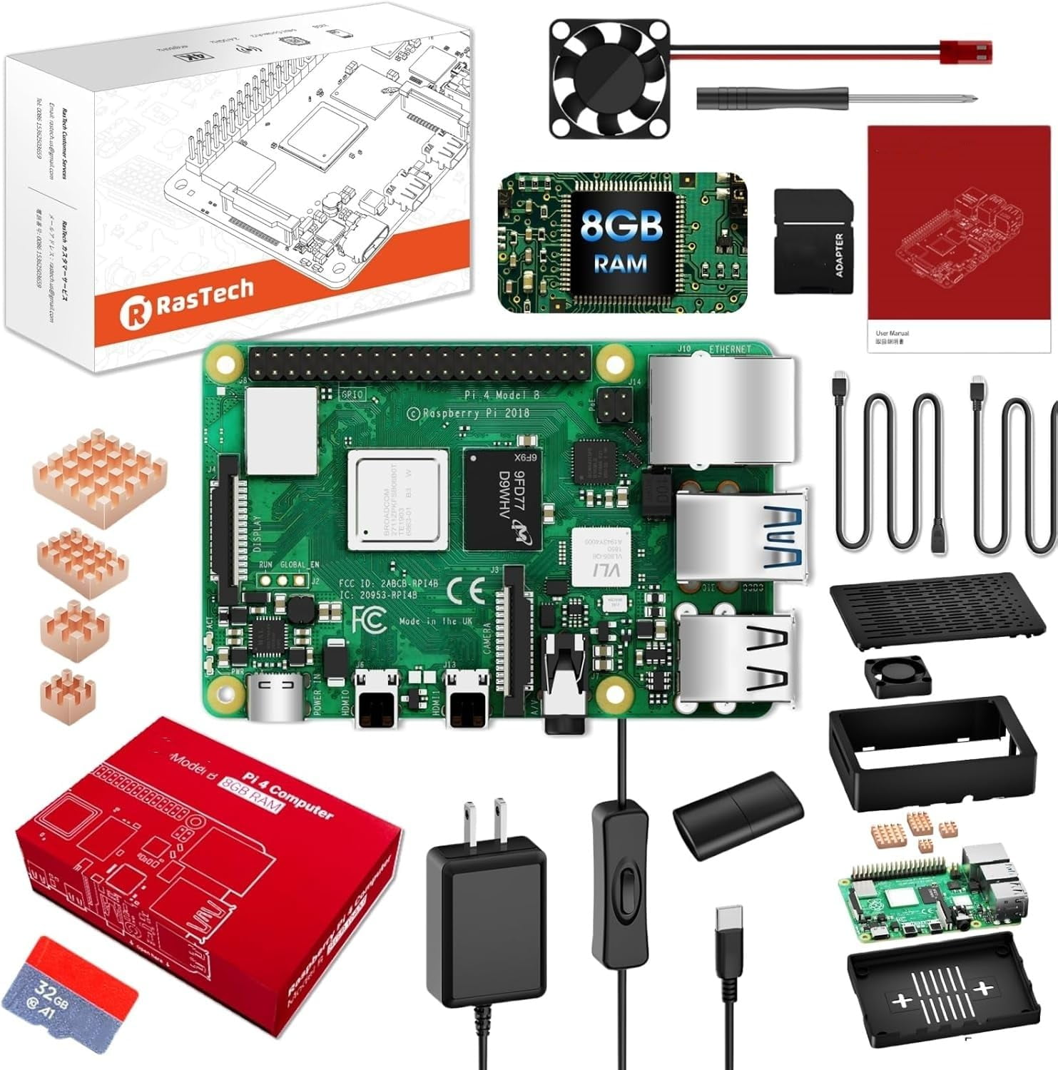RasTech Raspberry Pi 4 RRF12 8GB Starter Kit with Pi4 8GB Board,with ...