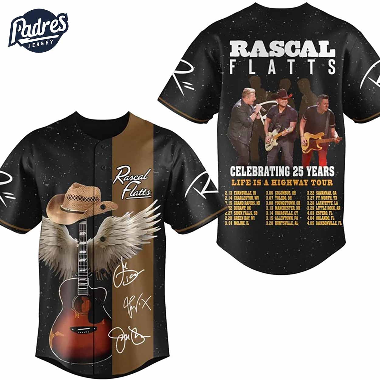 Rascal Flatts Celebrate 25 Years Life Is A Highway Tour Baseball Jersey ...