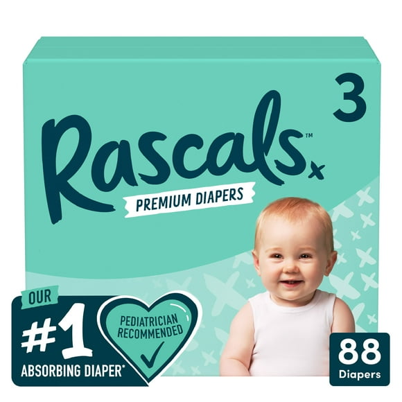 Rascals Premium Diapers Size 3, 88 Count (Select for More Options)