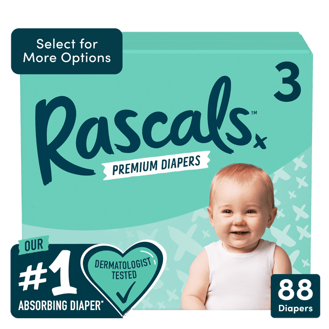 Rascals Premium Night Time Baby Diapers, Size 3, 88 Count - Walmart.com