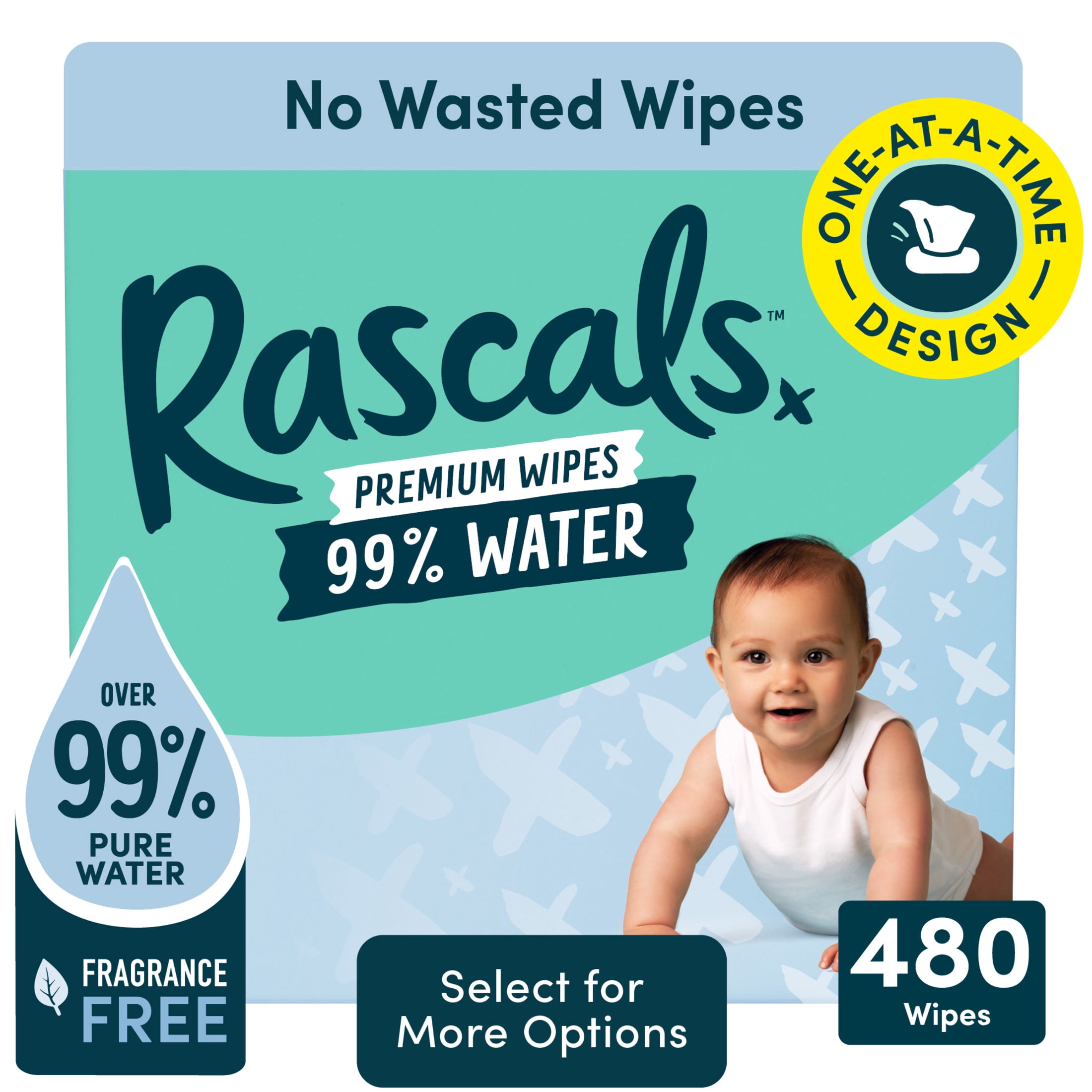 Rascals 99% Water Premium Baby Wipes, 480 Count - Walmart.com