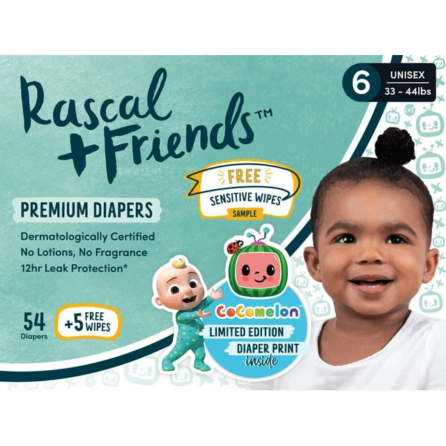 Rascal + Friends CoComelon Edition Diapers with Free Wipes, Baby Infant ...