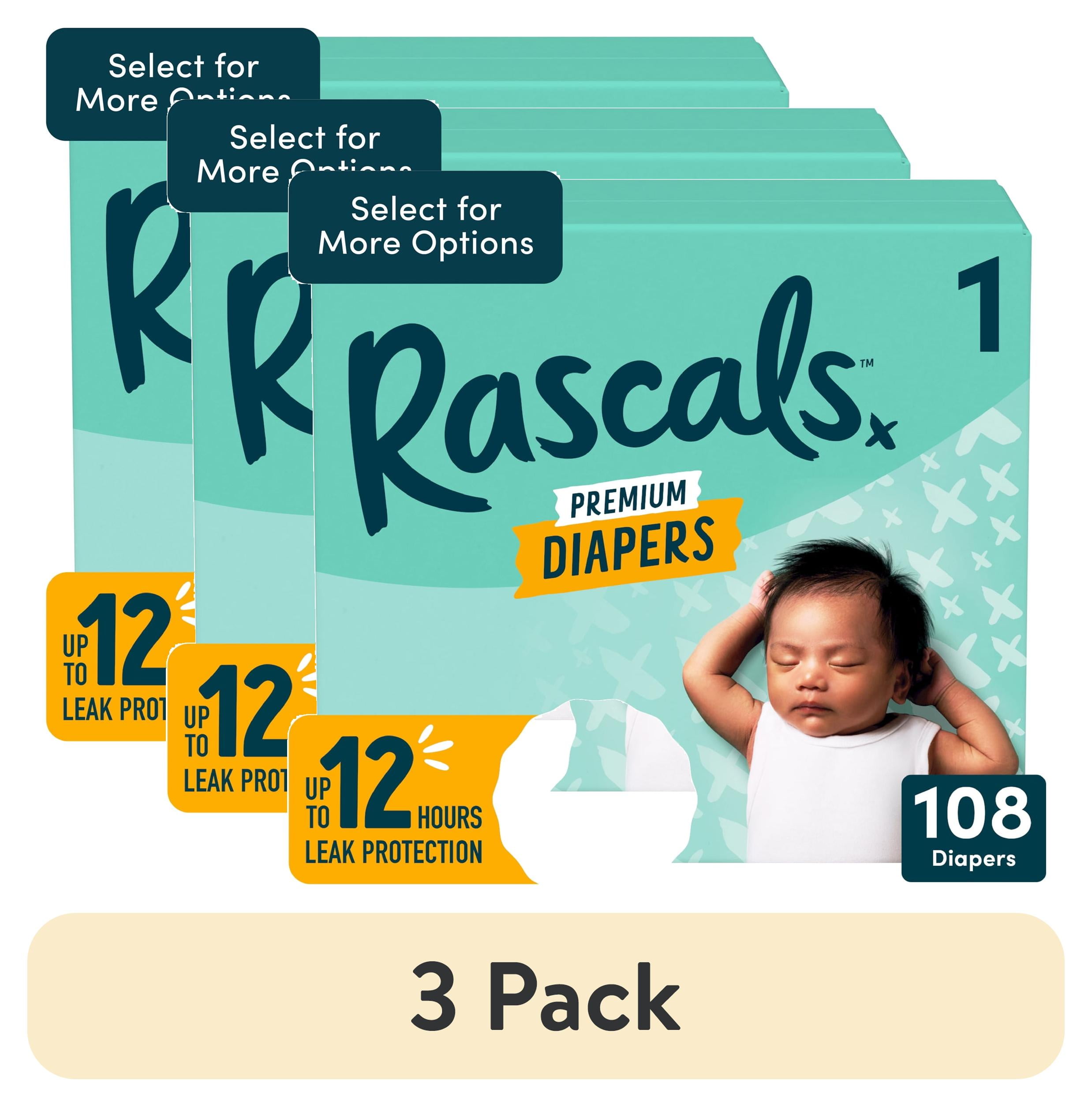 (3 pack) Rascals Premium Absorbent Baby Diapers Size 1, 108 Count ...