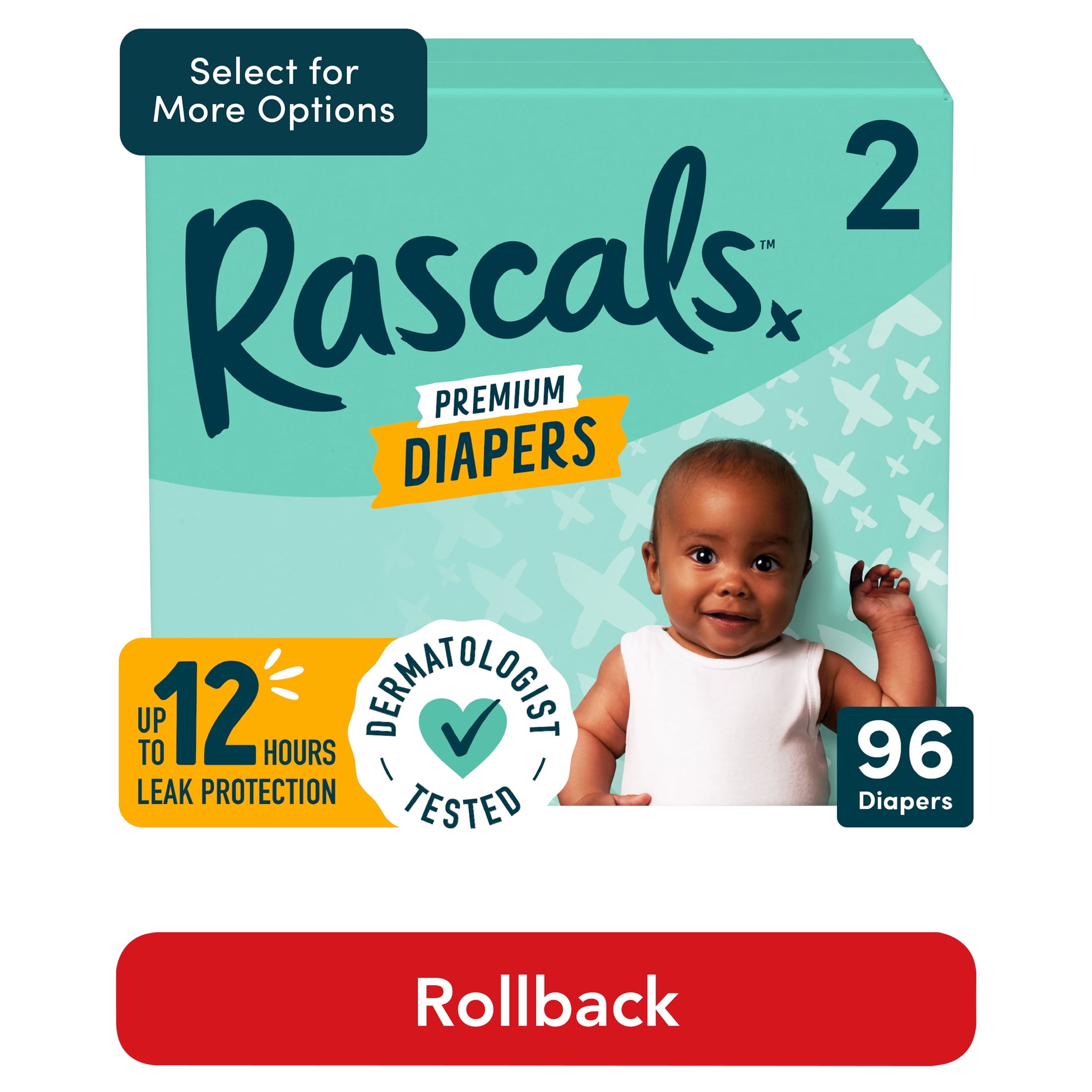 Rascals Premium Absorbent Baby Diapers Size 2, 96 Count (Select for ...