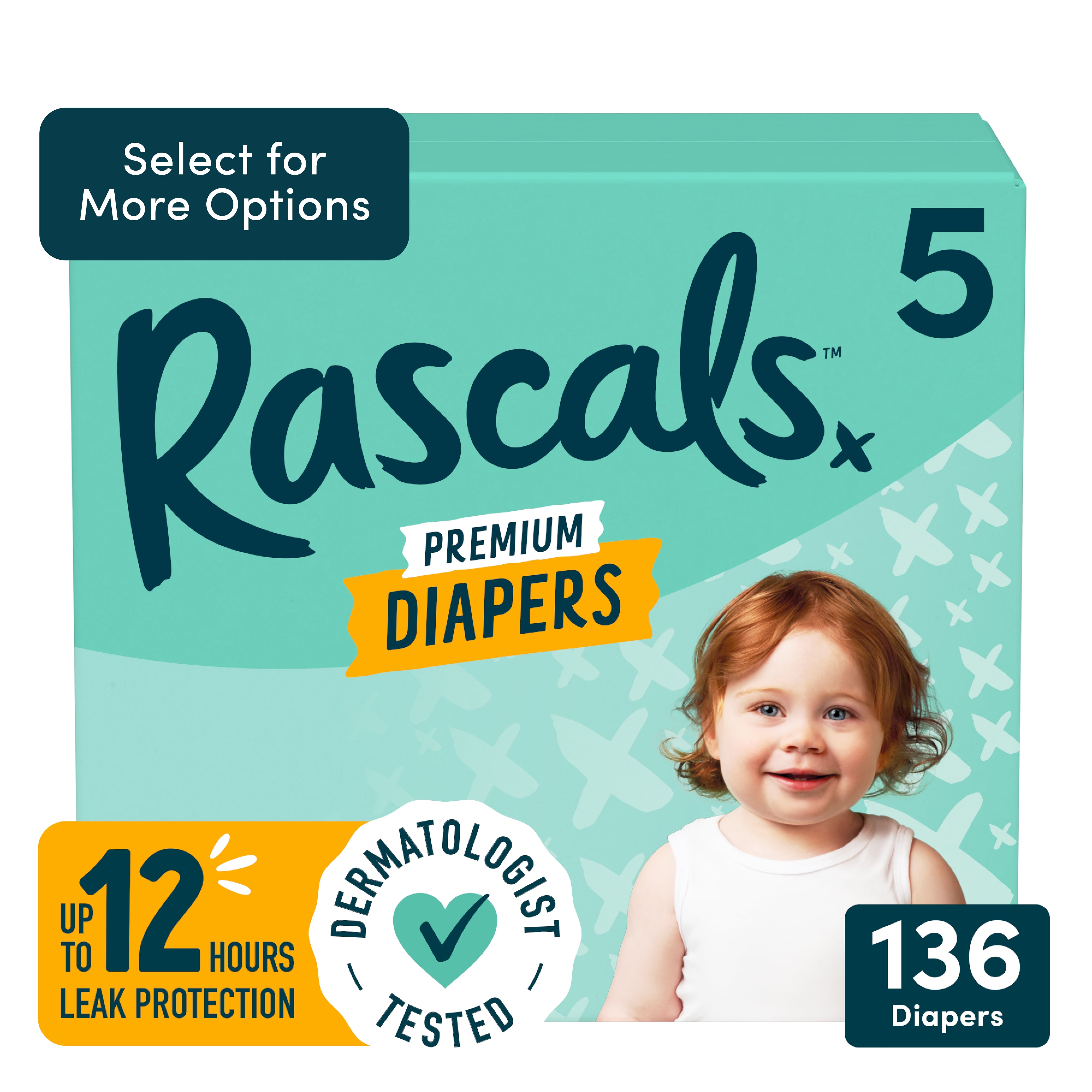 Rascals Premium Absorbent Baby Diapers Size 5, 136 Count (Select for ...