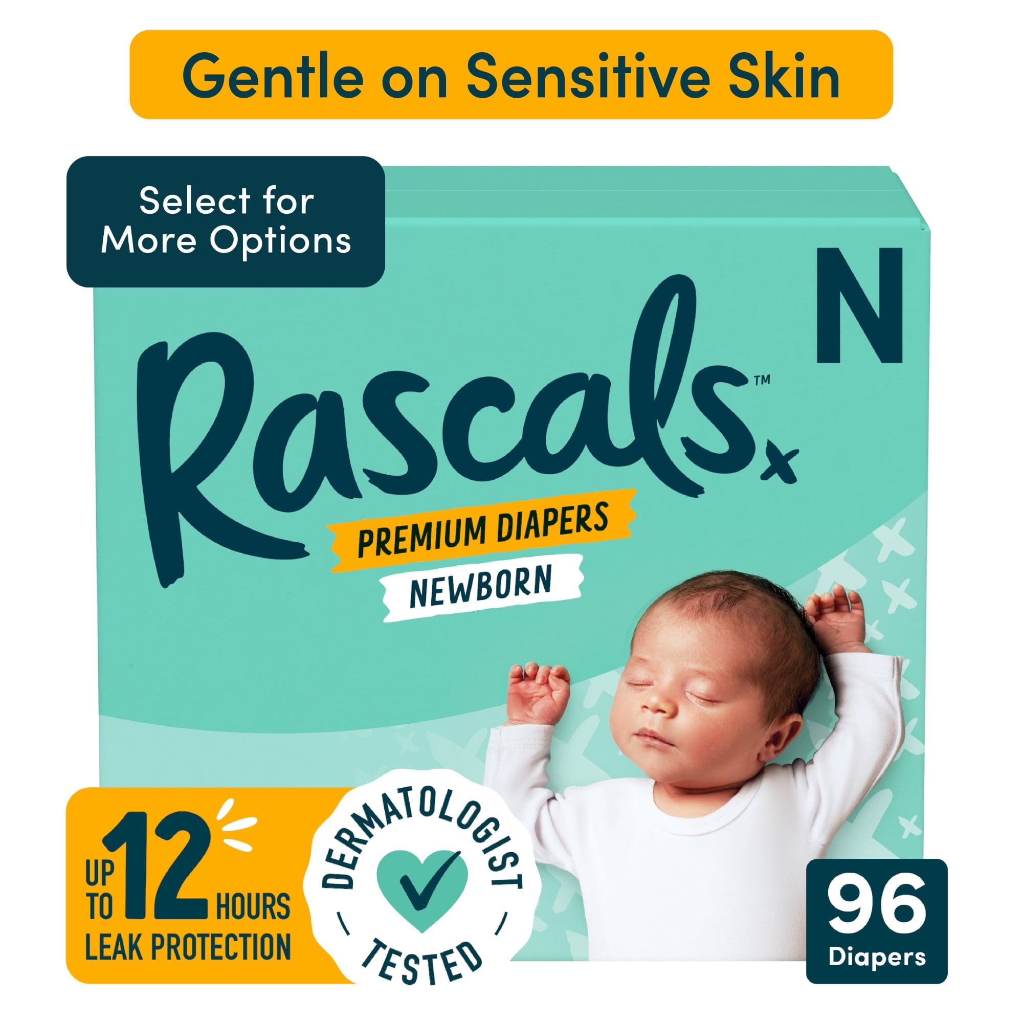Rascals Premium Newborn Absorbent Baby Diapers Newborn, 96 Count ...