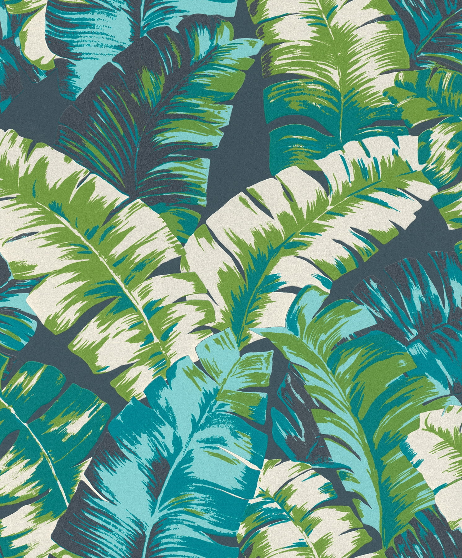 Rasch Pisang Navy Palm Leaf Wallpaper, 20.5-in by 33-ft, 56.38 sq. ft ...