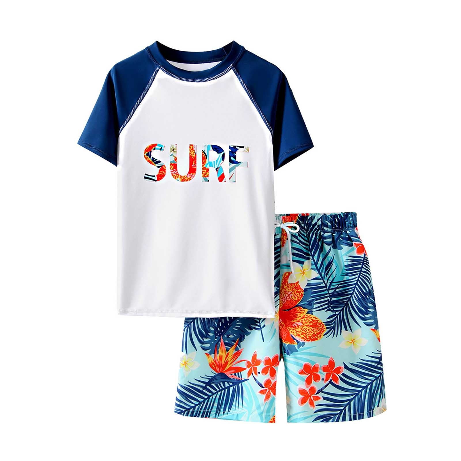 Rash Guard for Boys Summer Toddler Kids Boys Hawaiian Style Leaf Print ...