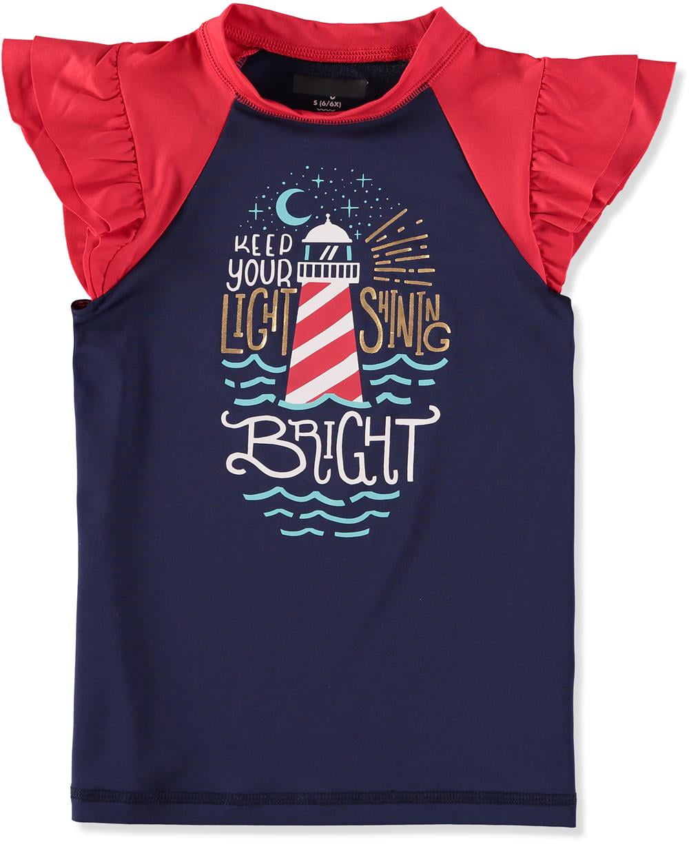 Rash Guard Girls 4-16 Short Sleeve Rash Guard Navy 7/8 - Walmart.com