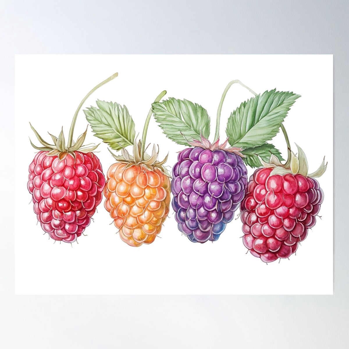 Raspberries Watercolour Poster Wall Art, Modern Wall Decor For Living ...